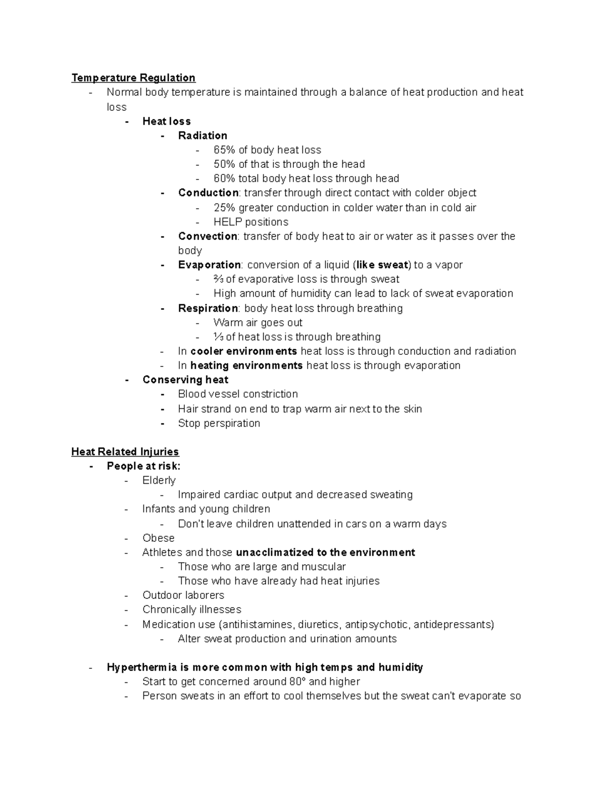 Heat and Cold Emergencies - Temperature Regulation - Normal body ...