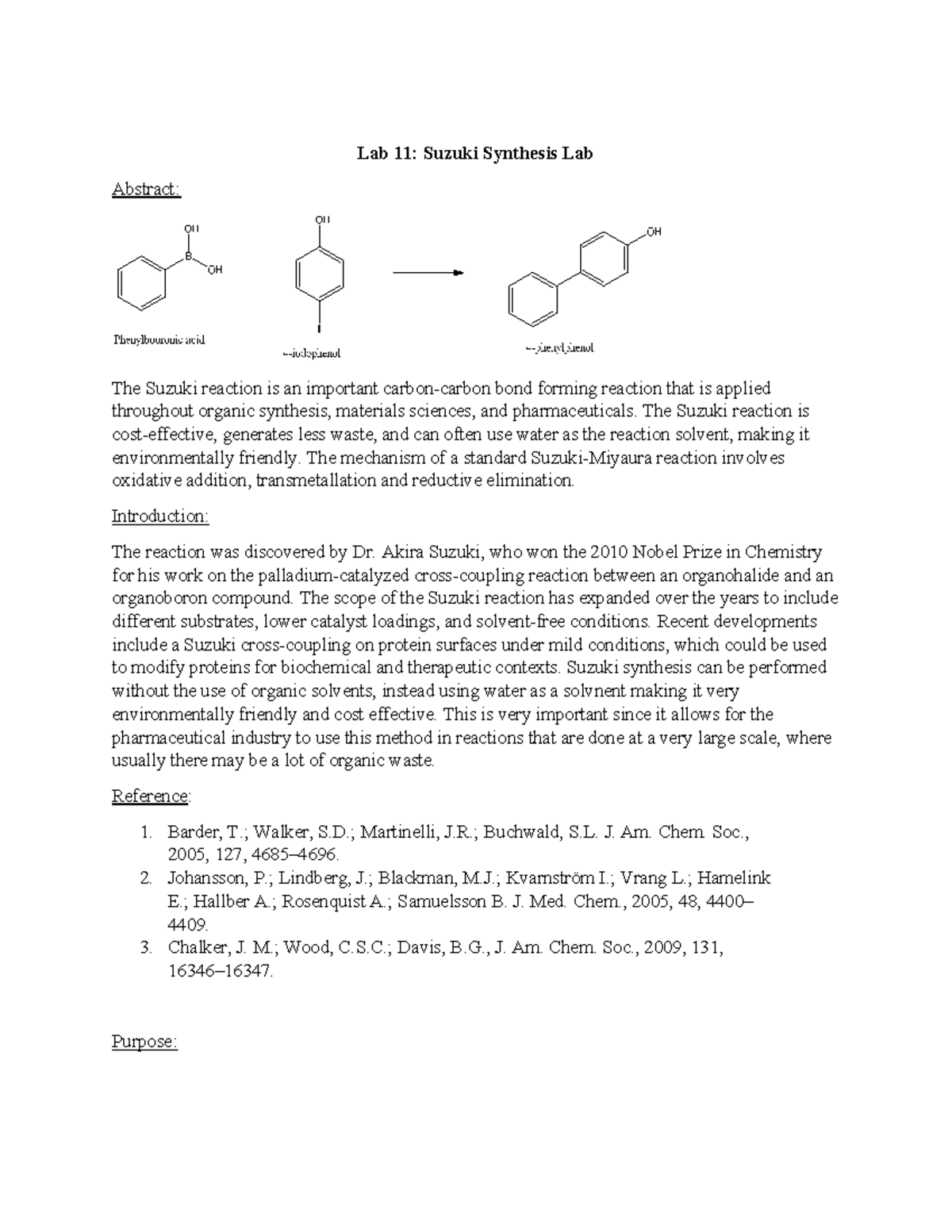 CHM 226 Lab 11 Formal lab report - CHM-226 Section # 4/7/ Lab 11: Suzuki Synthesis Lab Abstract ...