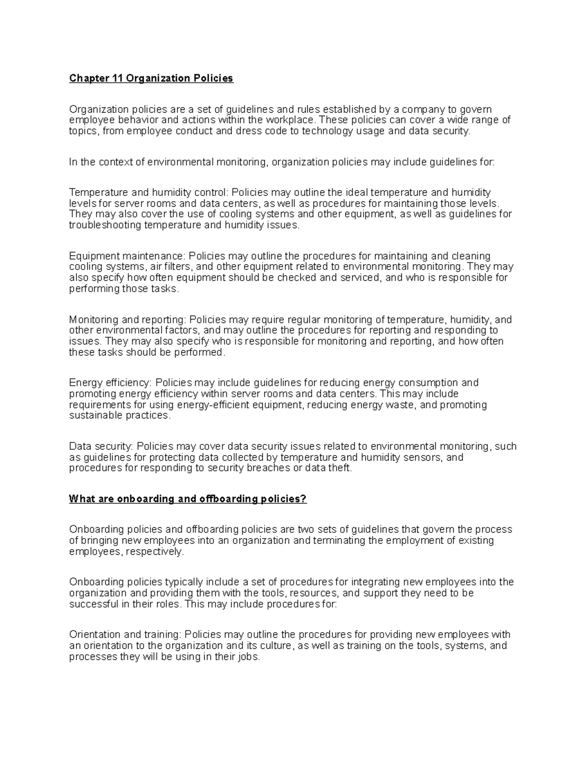 Chapter 11 Organization Policies - Chapter 11 Organization Policies ...