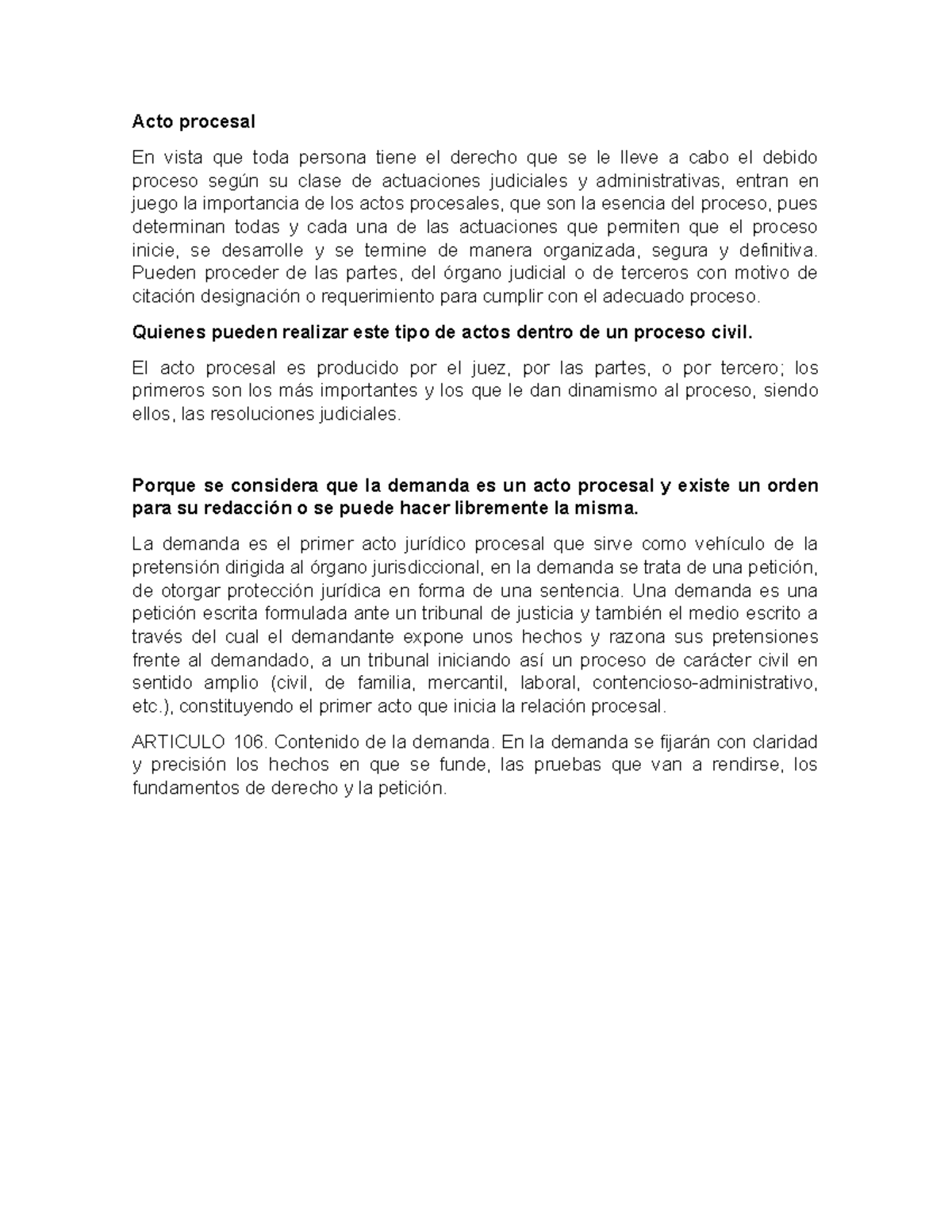 ACTO Procesal Civil - derecho civil Iv - UMG - Studocu