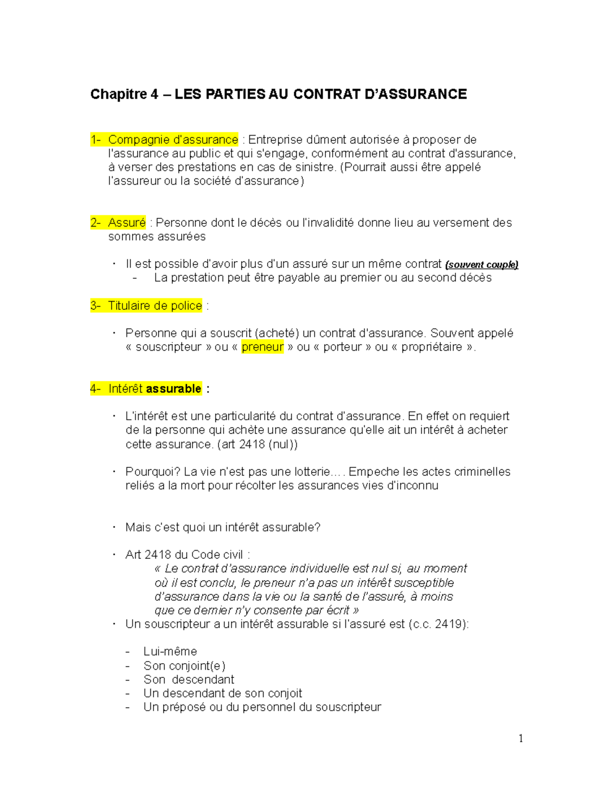 Chap 4 - Les parties au contrat d'assurance - Chapitre 4 – LES PARTIES ...