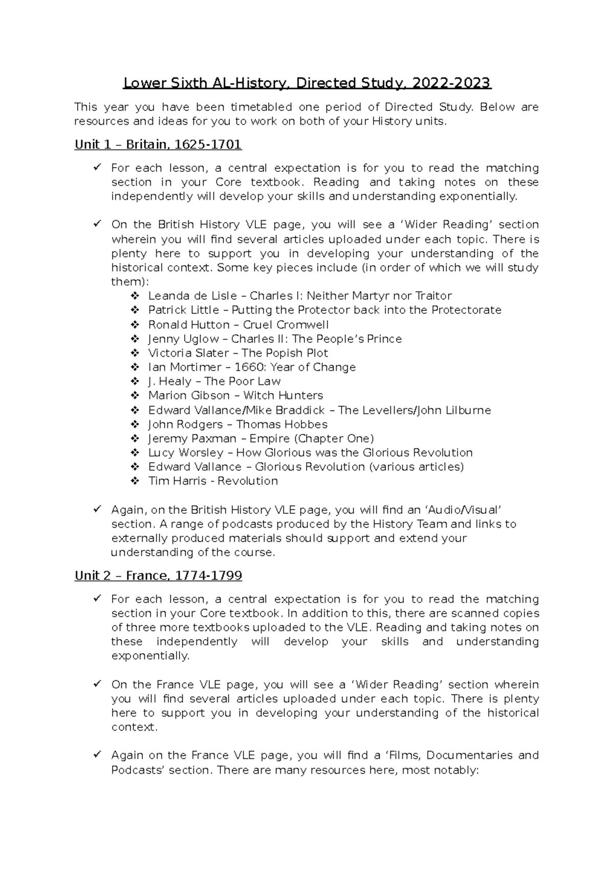 History Lower Sixth AL Directed Study - Lower Sixth AL-History ...