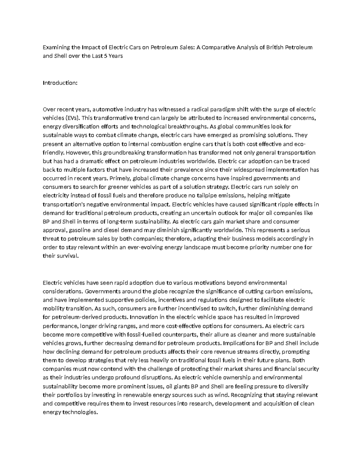 Examining the Impact of Electric Cars on Petroleum Sales - This ...