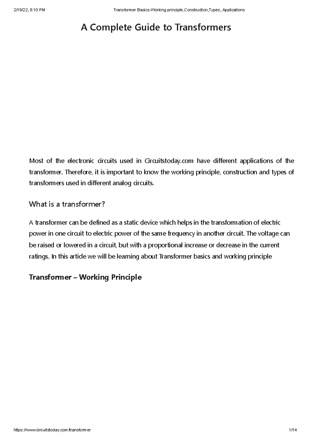 Transformer Basics-Working principle,Construction,Types, Applications ...