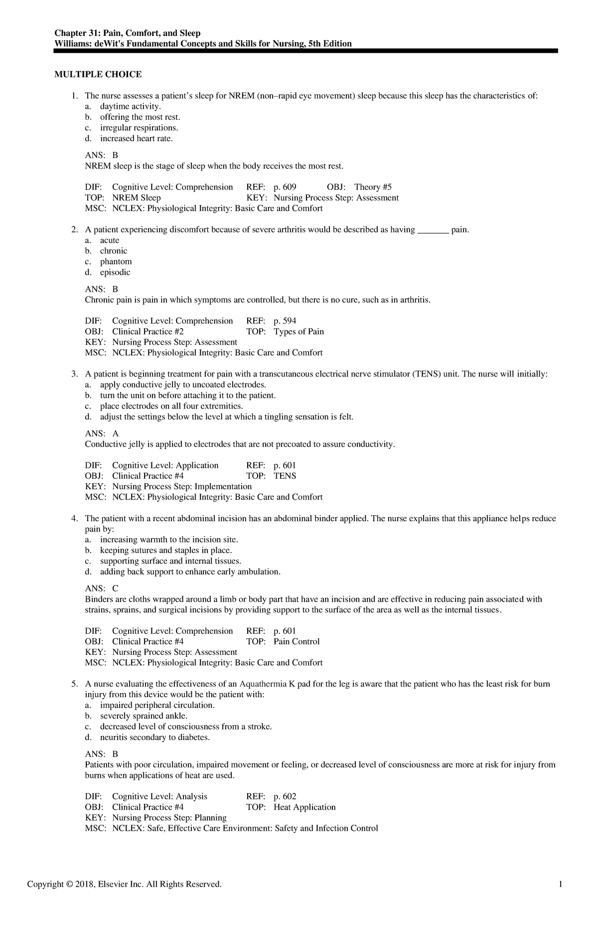 Exam View - Chapter 31 - helps pass - Chapter 31: Pain, Comfort, and ...
