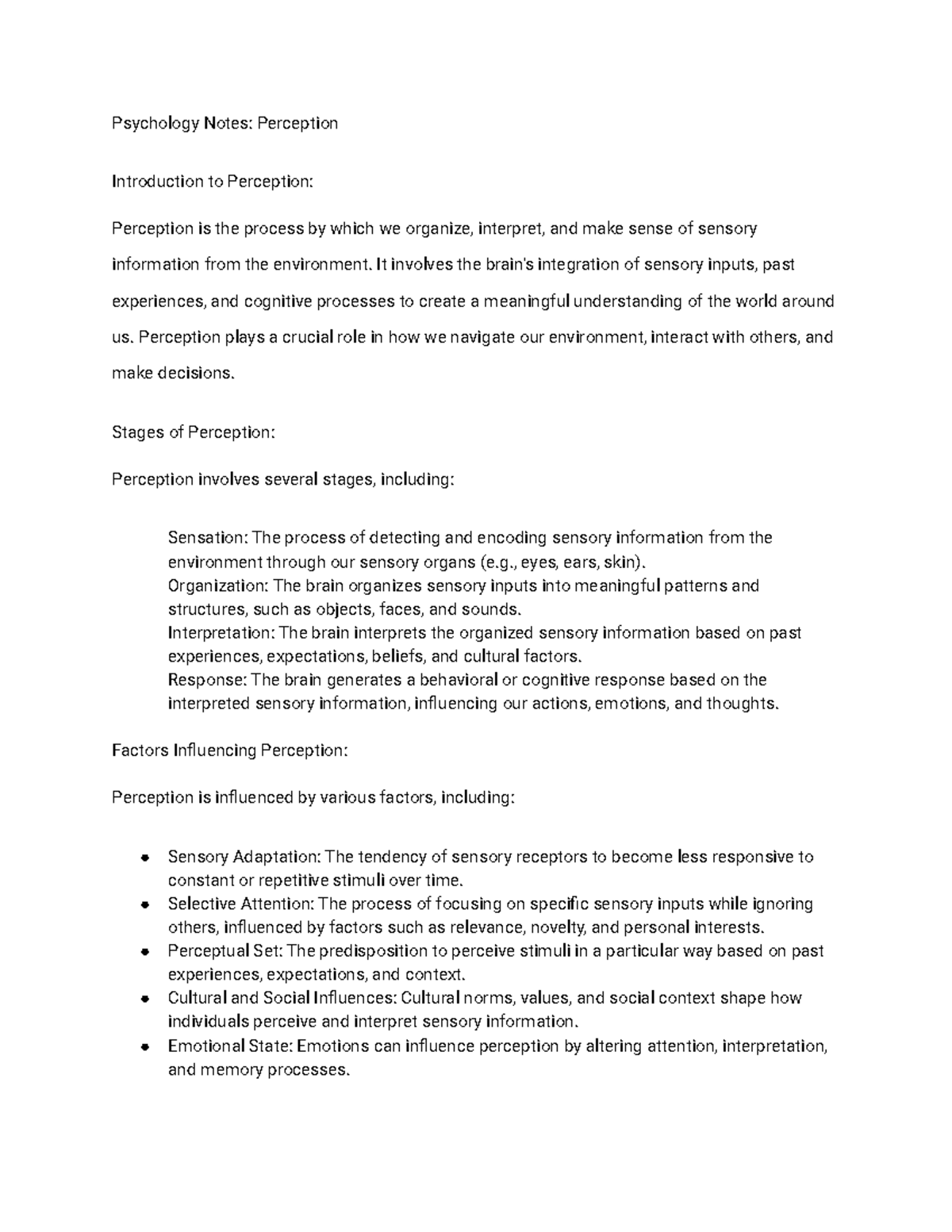 Psychology perception - Psychology Notes: Perception Introduction to ...