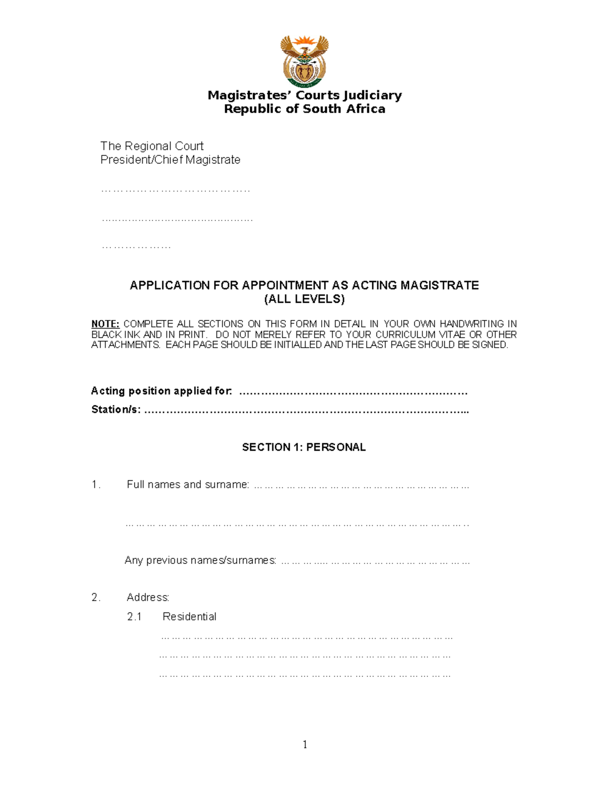 Application for Appointment as Acting Magistrate - Magistrates’ Courts ...