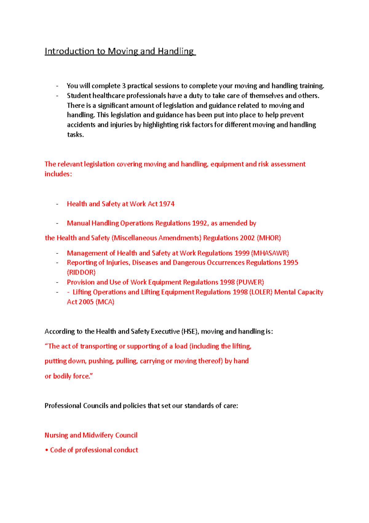 Introduction to Moving and Handling - Student healthcare professionals ...