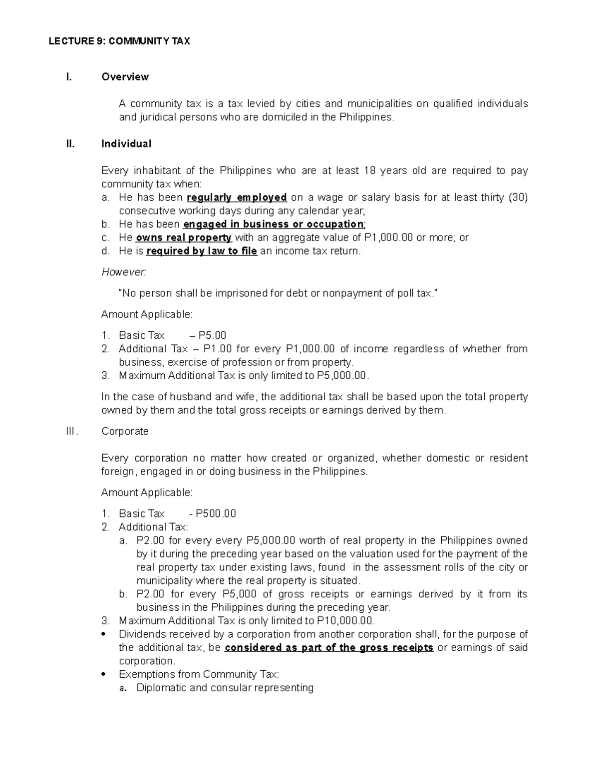 Lecture 9 - Community Tax - LECTURE 9: COMMUNITY TAX I. Overview A ...