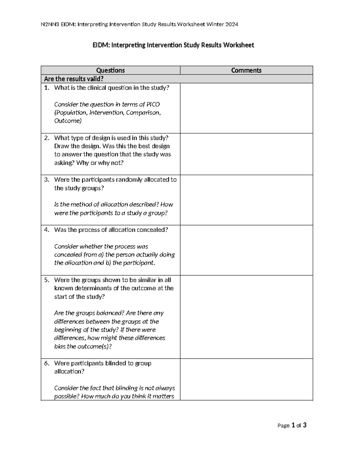 EIDM Interpreting - EIDM - N2NN3 EIDM: Interpreting Intervention Study Results Worksheet Winter ...