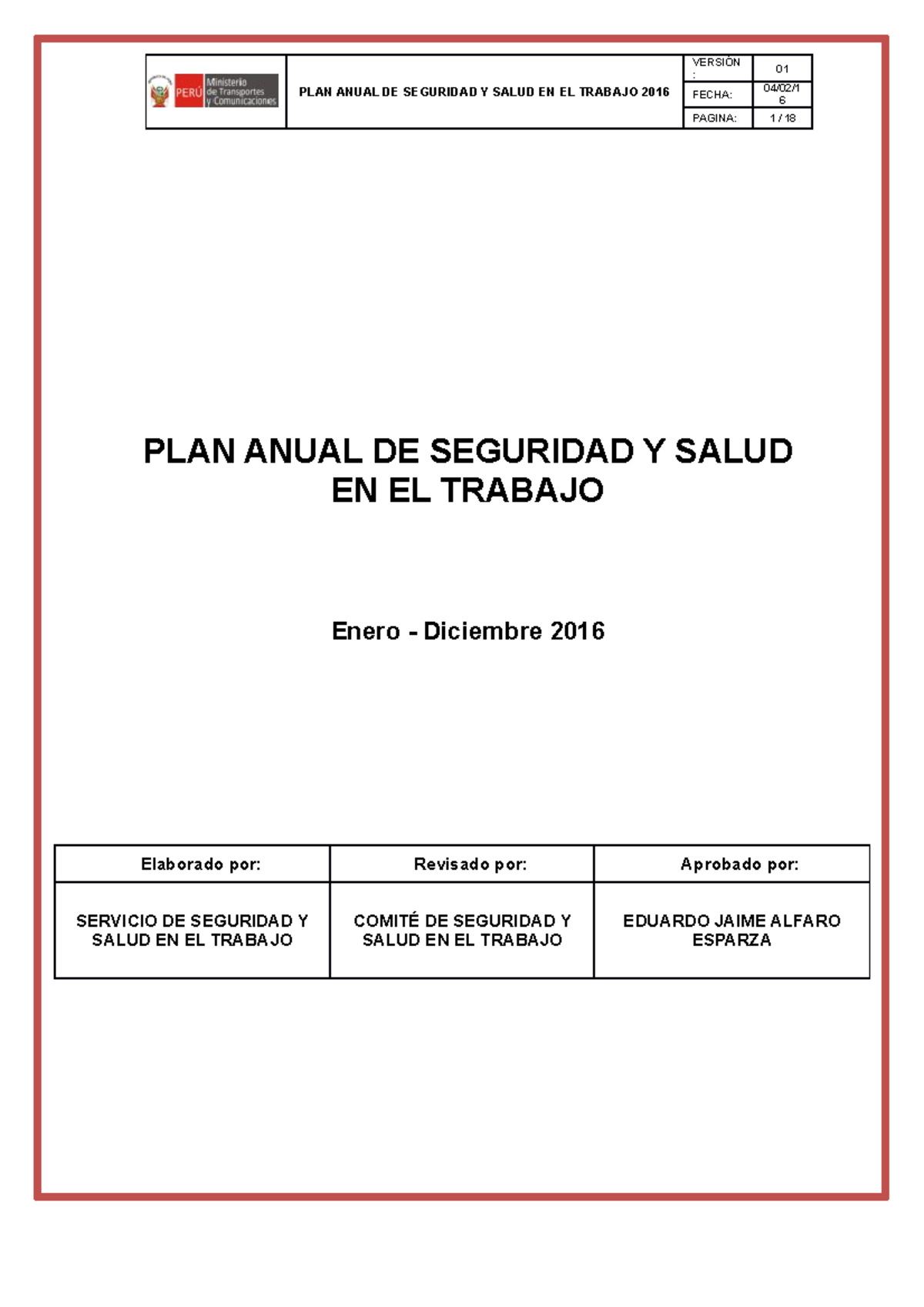 Plan Anual de Seguridad y Salud en el Trabajo - MTC - PLAN ANUAL DE SEGURIDAD Y SALUD EN EL ...