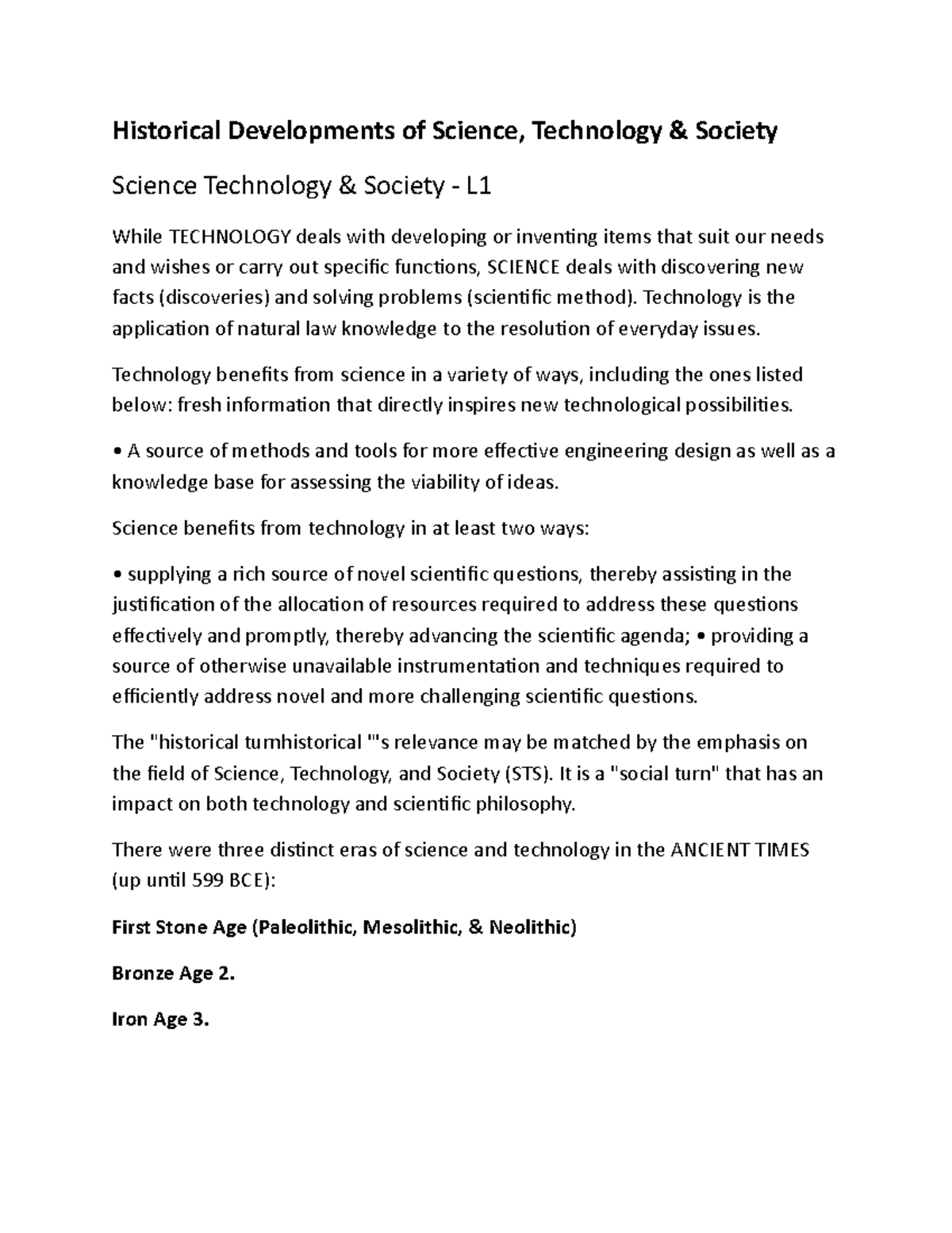 Science - 1 - Historical Developments of Science, Technology & Society ...