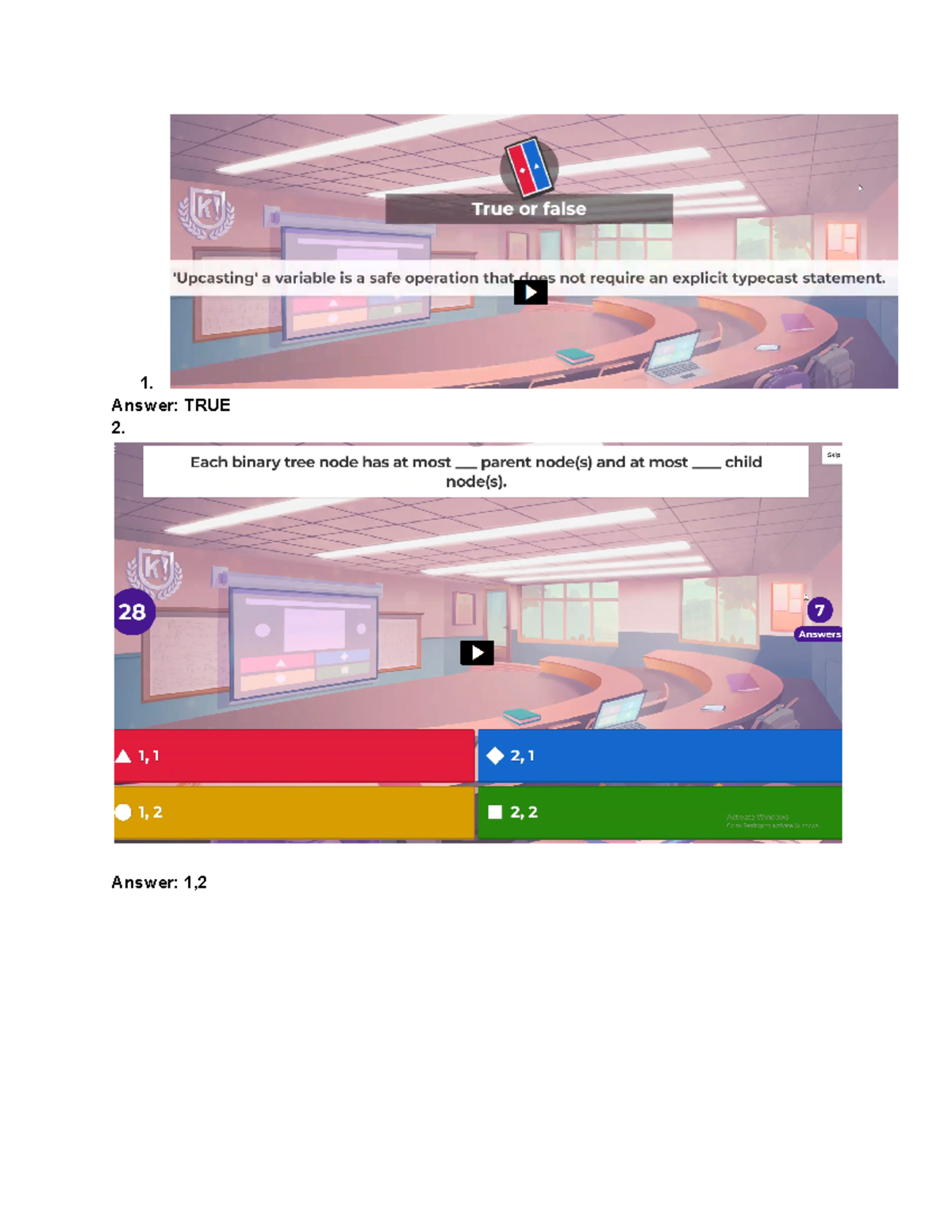 Comp1406 kahoot exam answers - Answer: TRUE 2. Answer: 1, Answer ...