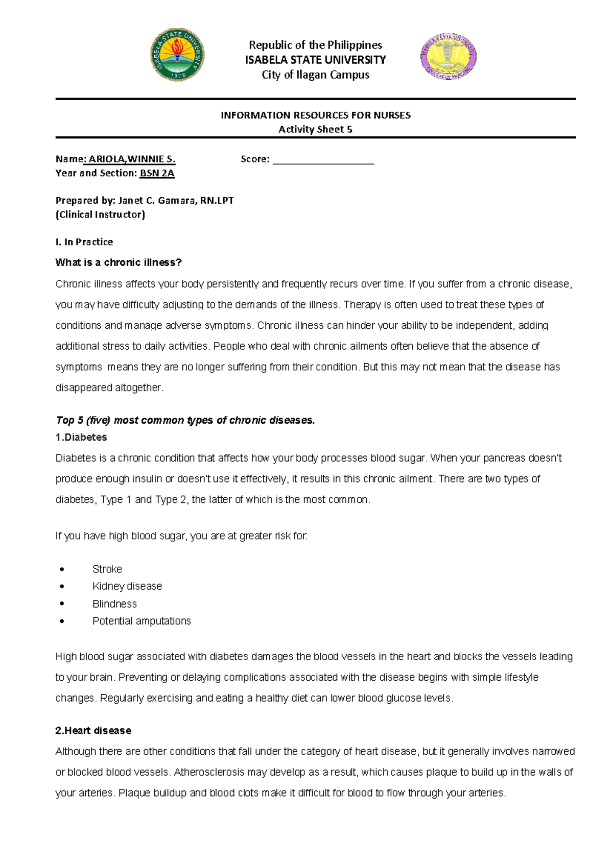 Nursing Informatics - Activity 5 - Republic of the Philippines ISABELA ...