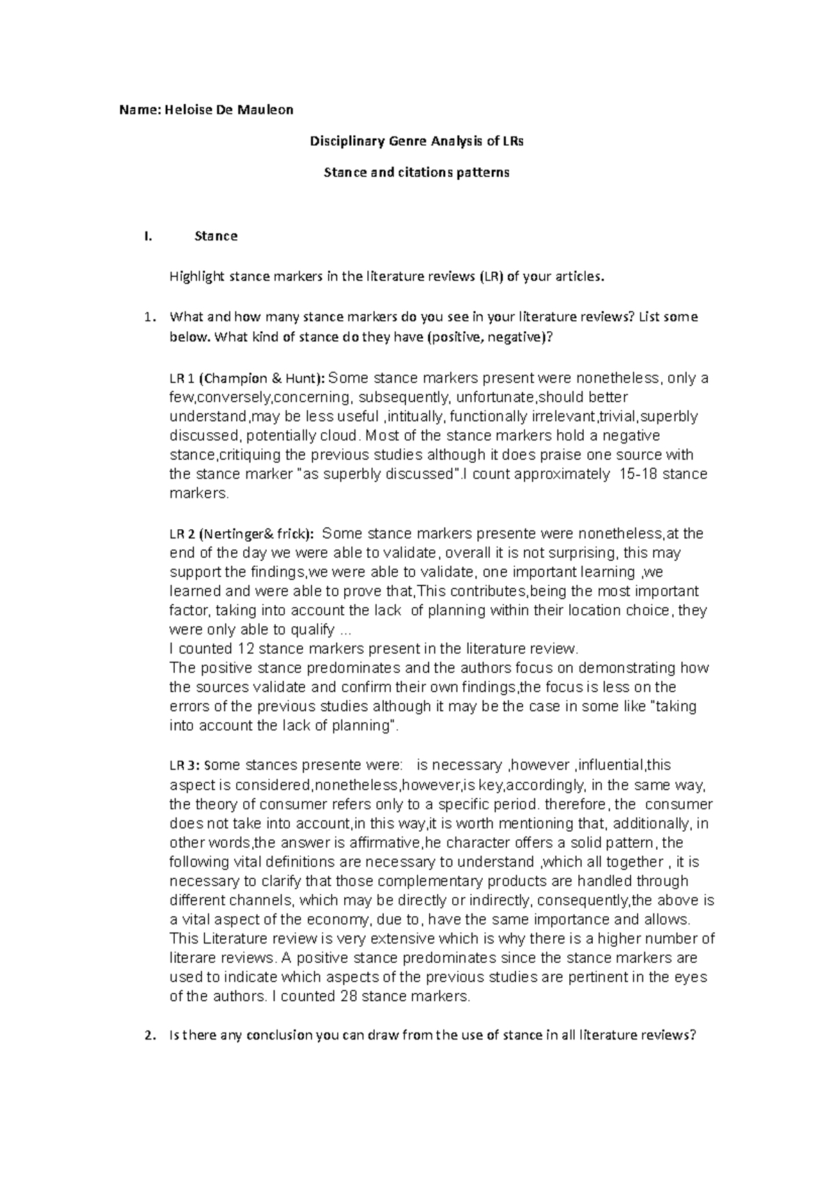 Genre Analysis Worksheet Stance.Citation Language Use - Name: Heloise ...