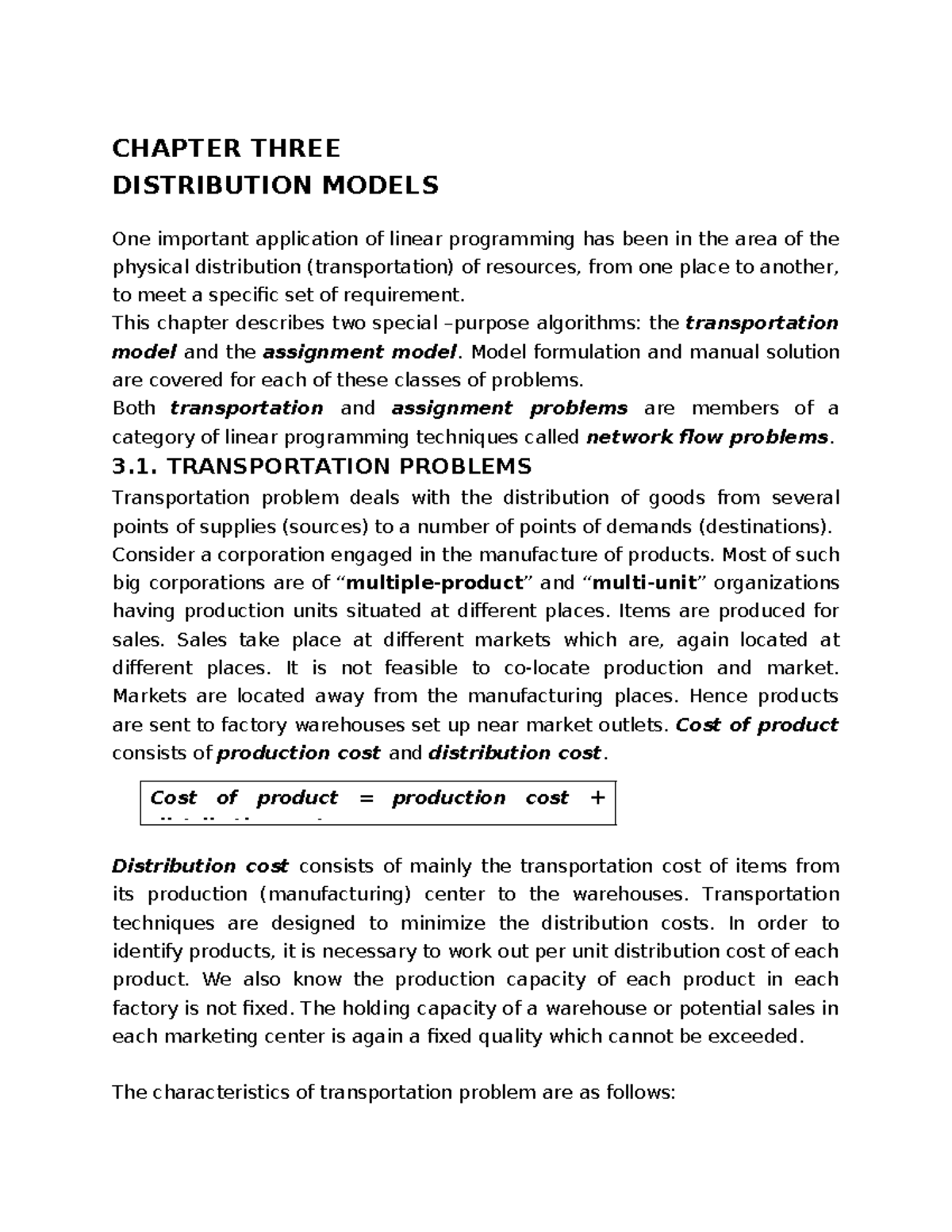 OR CH 3 Transportation - sellect all - CHAPTER THREE DISTRIBUTION ...