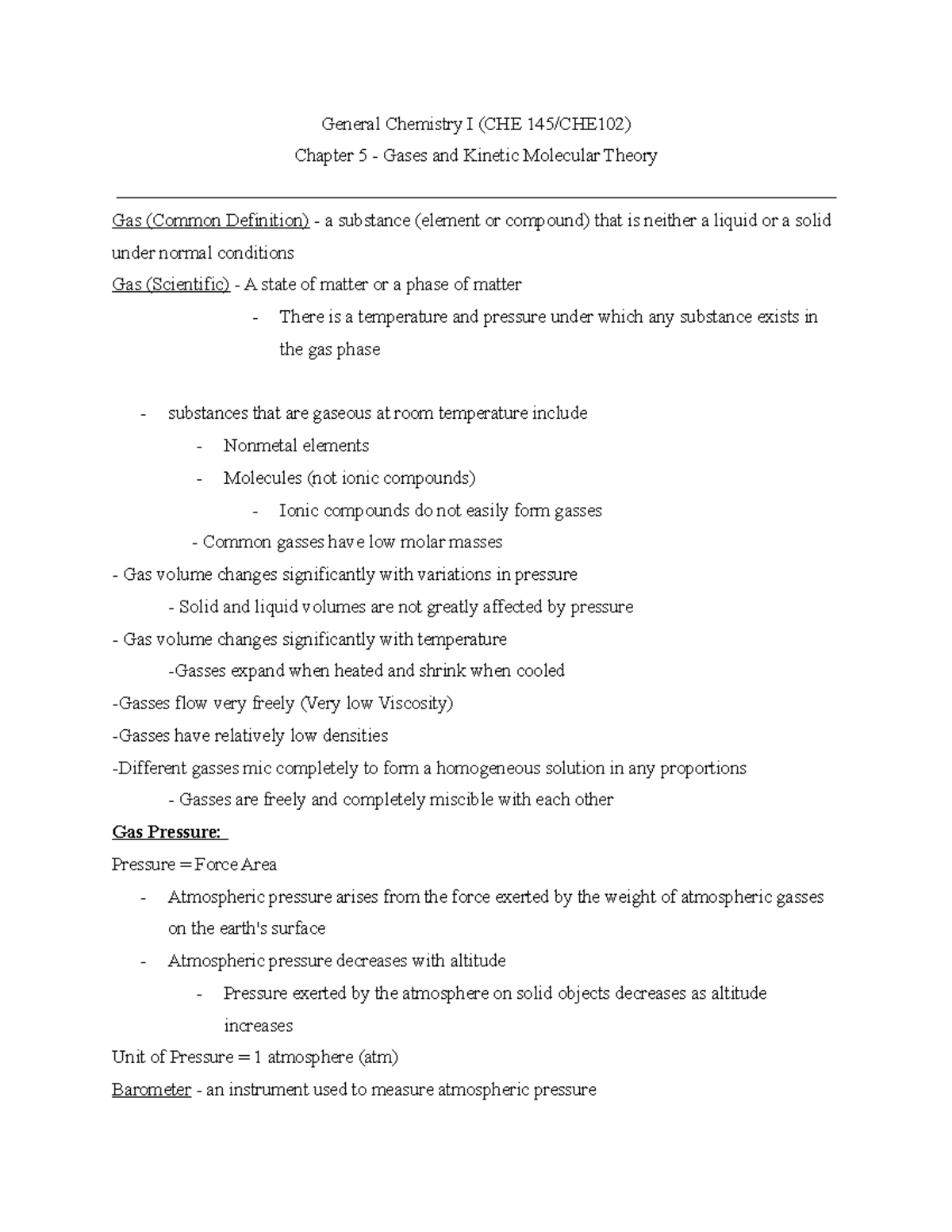 General Chemistry I - Chapter 5 - General Chemistry I (CHE 145/CHE102 ...