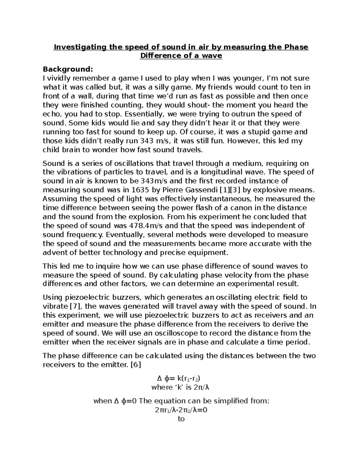 Practice Speed of Sound IA - Investigating the speed of sound in air by ...
