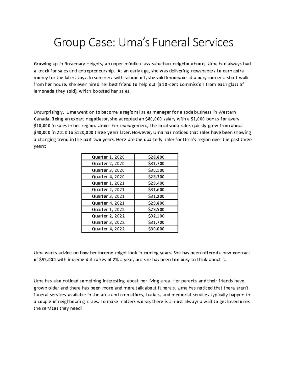 Group Case - Umas Funeral Services - Group Case: Uma’s Funeral Services ...