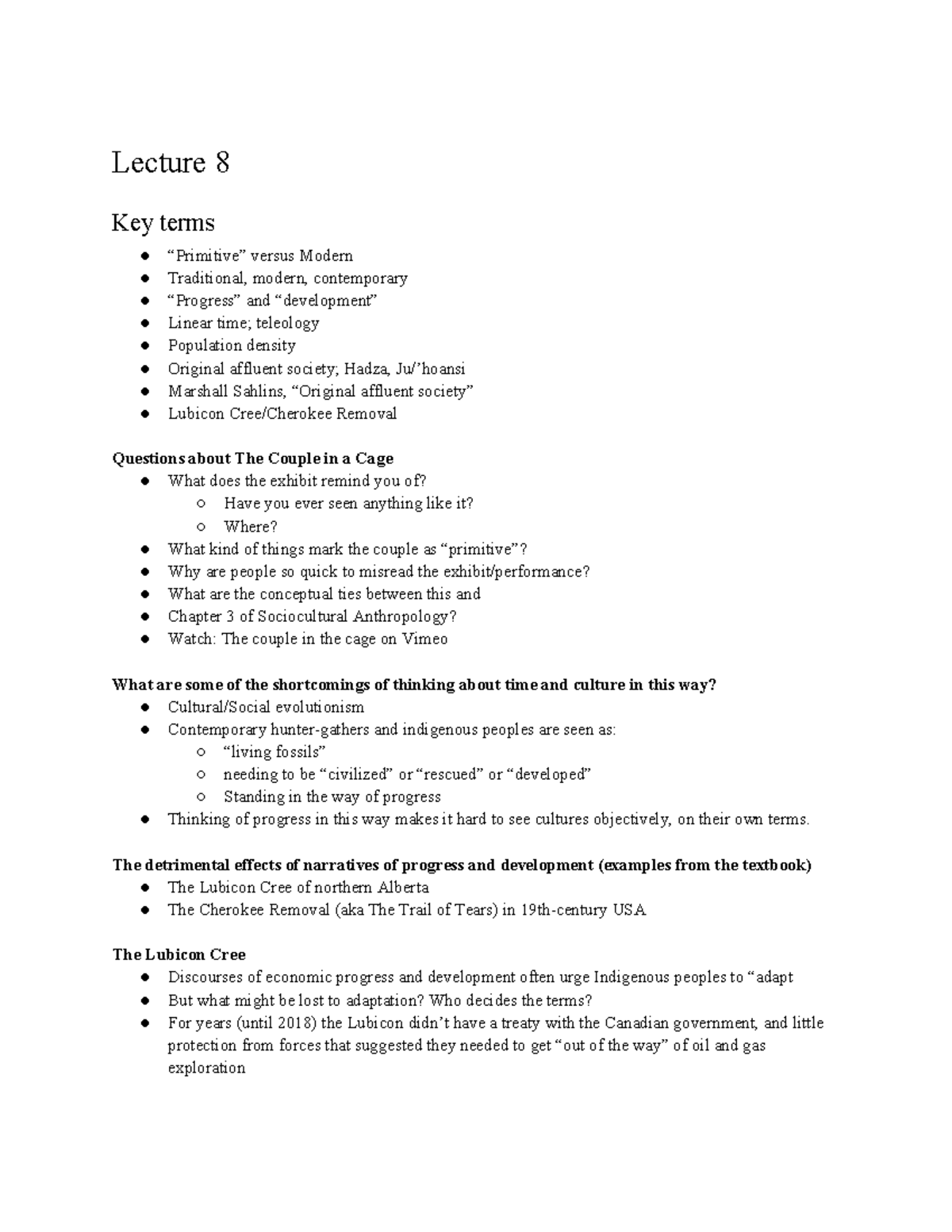 ANTA02H3 Lecture 8 - Lecture 8 Key terms “Primitive” versus Modern ...