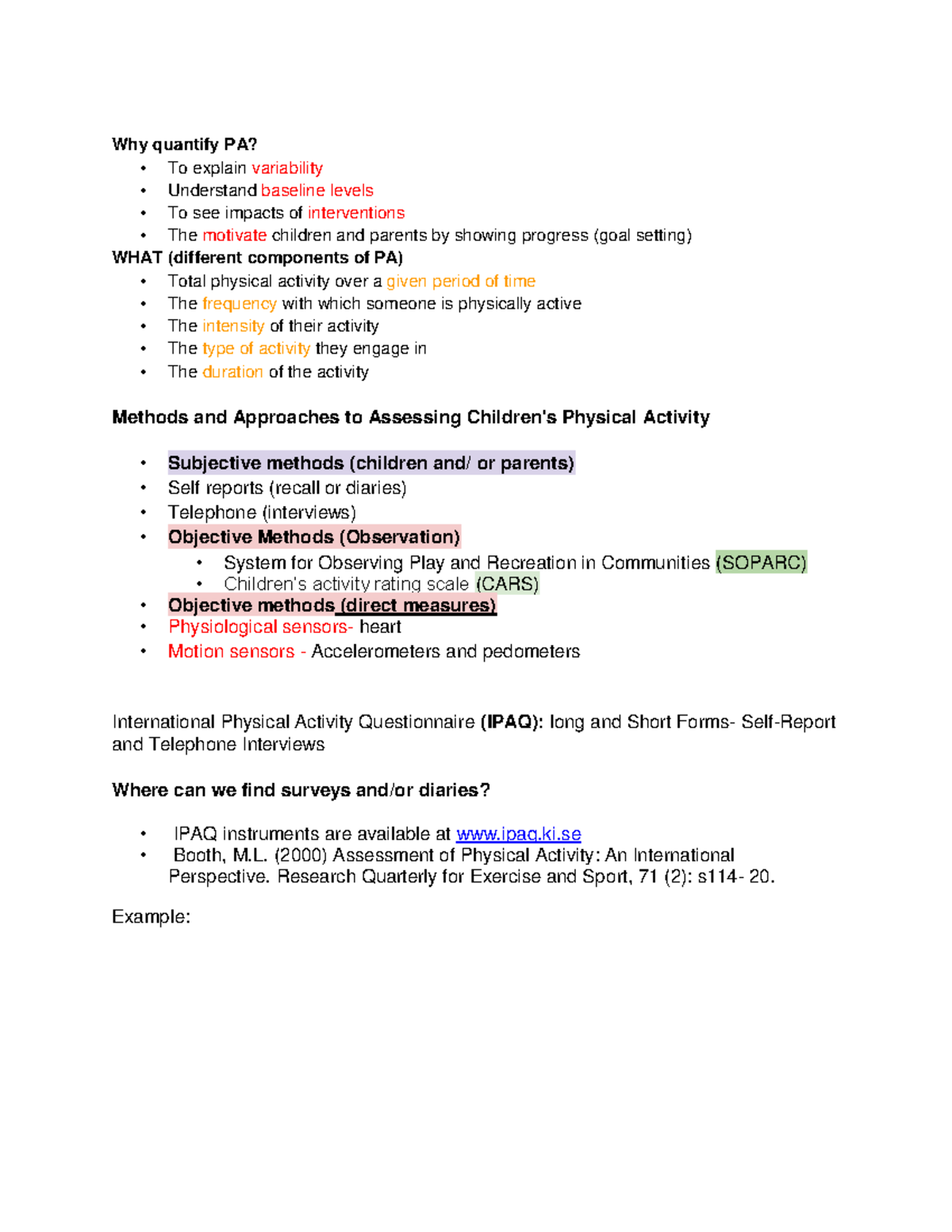 Lec 2c Notes - Why quantify PA? To explain variability Understand ...