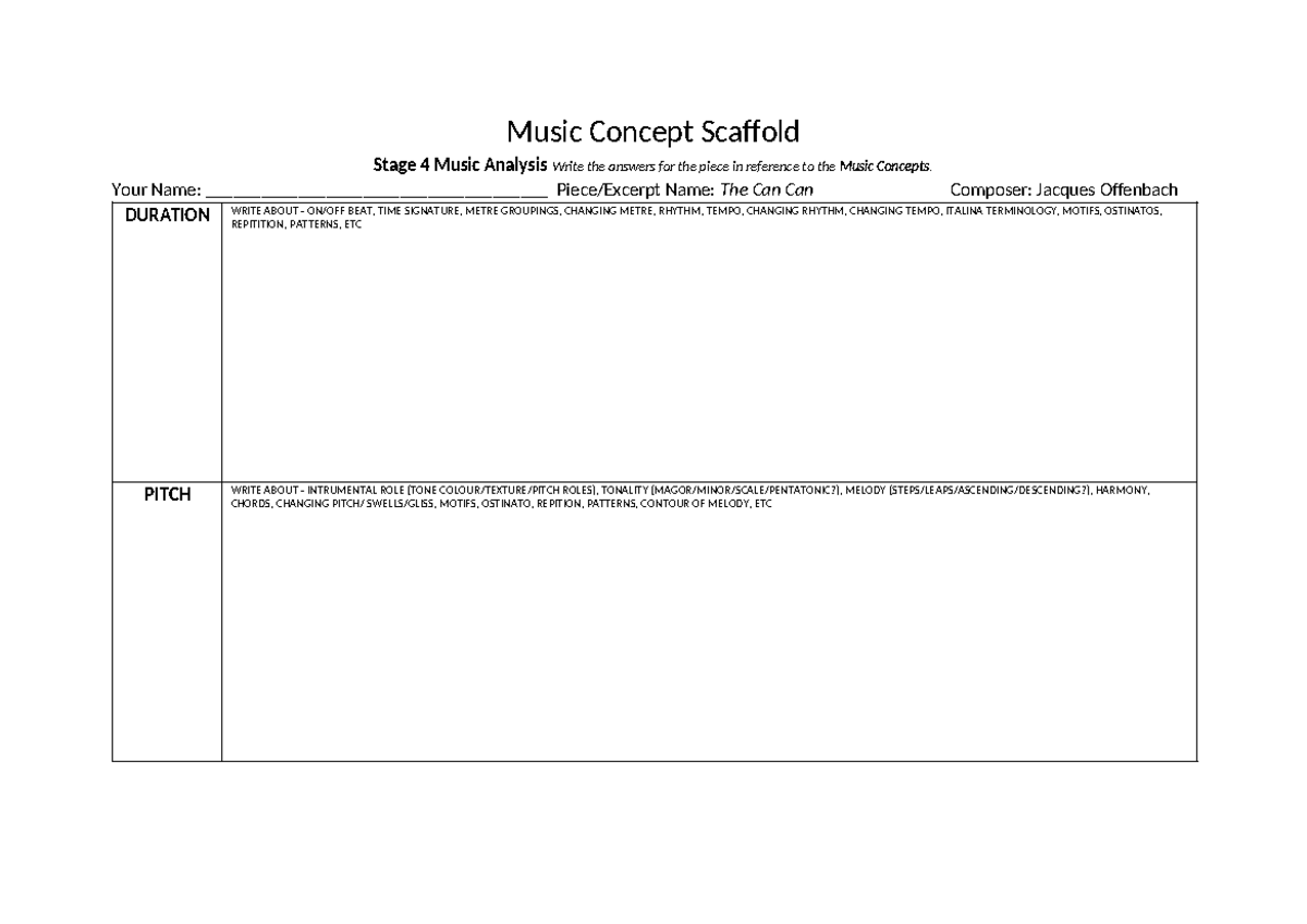 The Can Can - Music Concepts Analysis Scaffold - Music Concept Scaffold ...