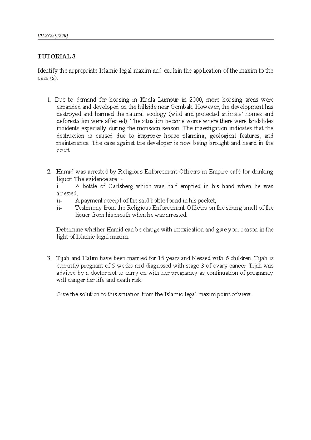 Tutorial 3a - no answer - UIL2722(2220) TUTORIAL 3 Identify the ...