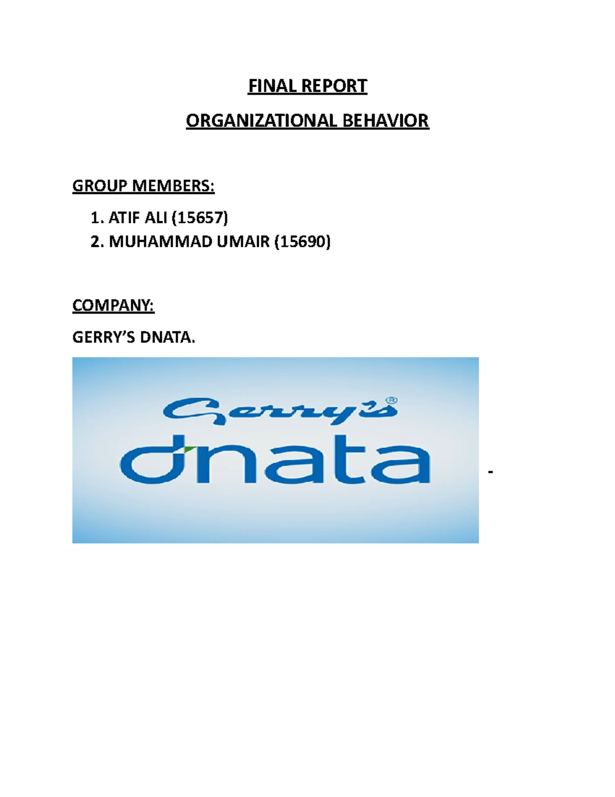 OB final report - Bachelor of Business Administration (B.B.A.) - IU ...