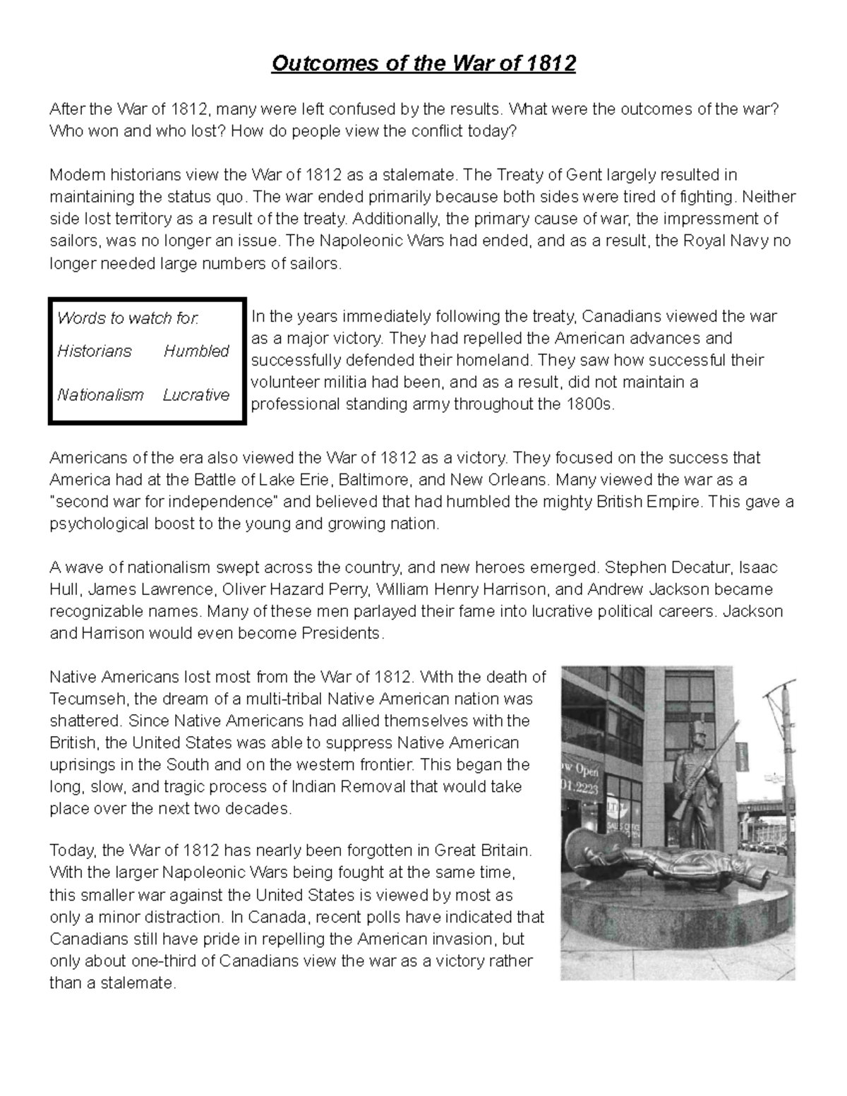 Outcomes of the War of 1812 - Outcomes of the War of 1812 After the War ...