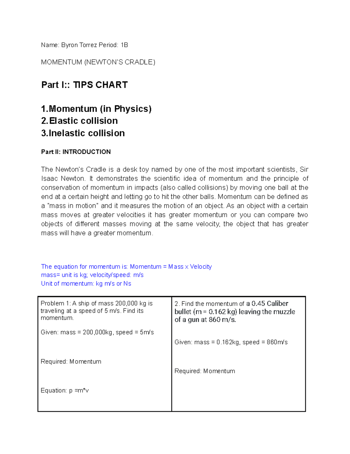 Exploring Momentum - Dropping Egg - Name: Byron Torrez Period: 1B ...