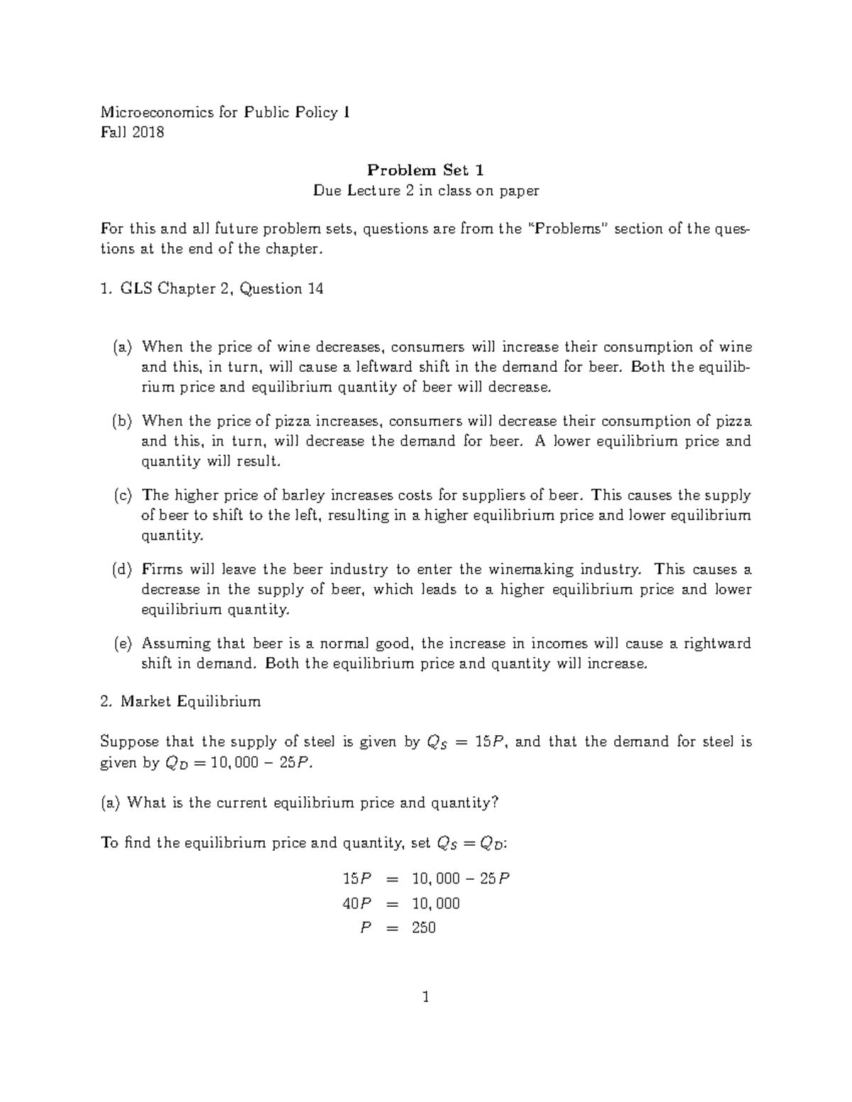 Lecture 01 2018 0828 answers - Microeconomics for Public Policy I Fall ...