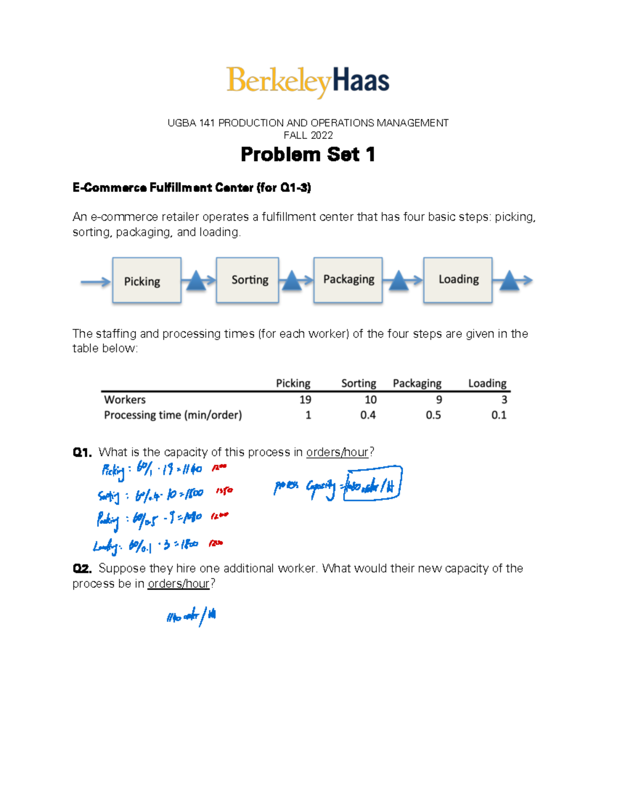Ps1 Problem Set 1 Full Answer Ugba 141 Production And Operations Management Fall 2022