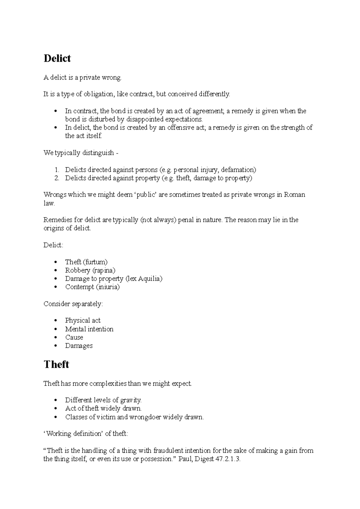 Lecture 9 - Delict - Delict A delict is a private wrong. It is a type ...