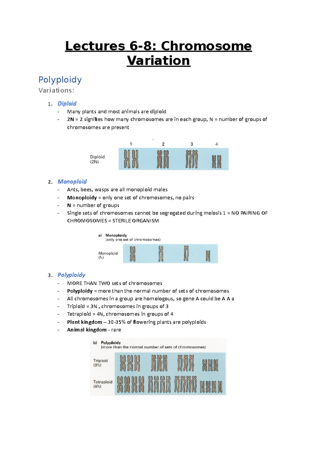 Lecture 6, 7, 8; Chromosome Variation - Mbg2040 - U of G - Studocu