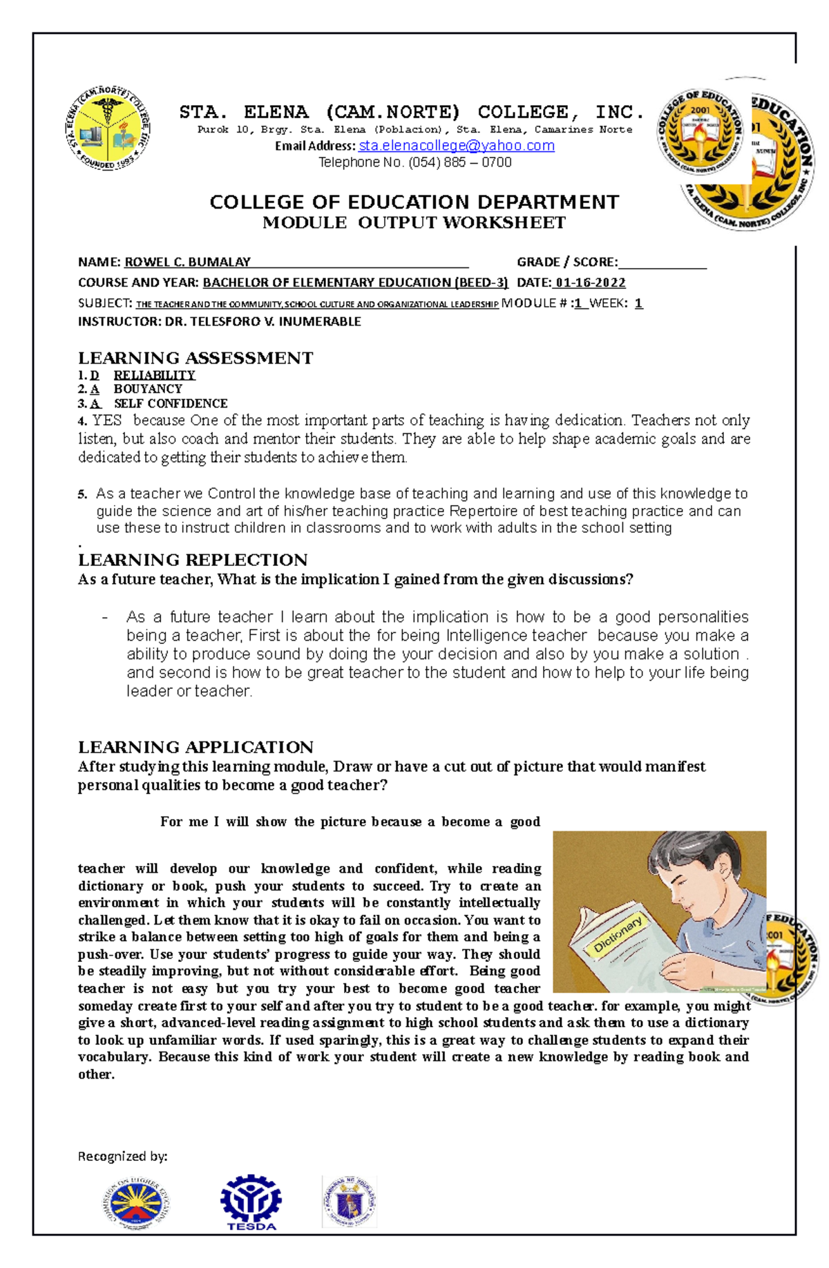 Secnci- Output- Worksheet WEEK-1 - college of education - Studocu