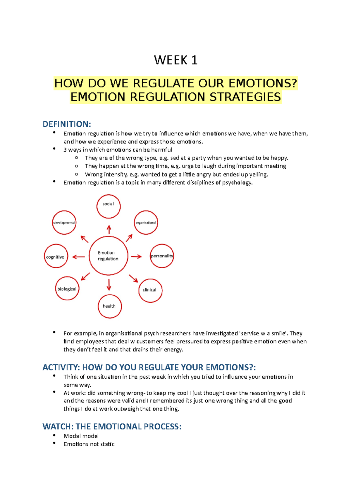 PSYC3800 Module 1 Emotion Regulation - WEEK 1 HOW DO WE REGULATE OUR ...