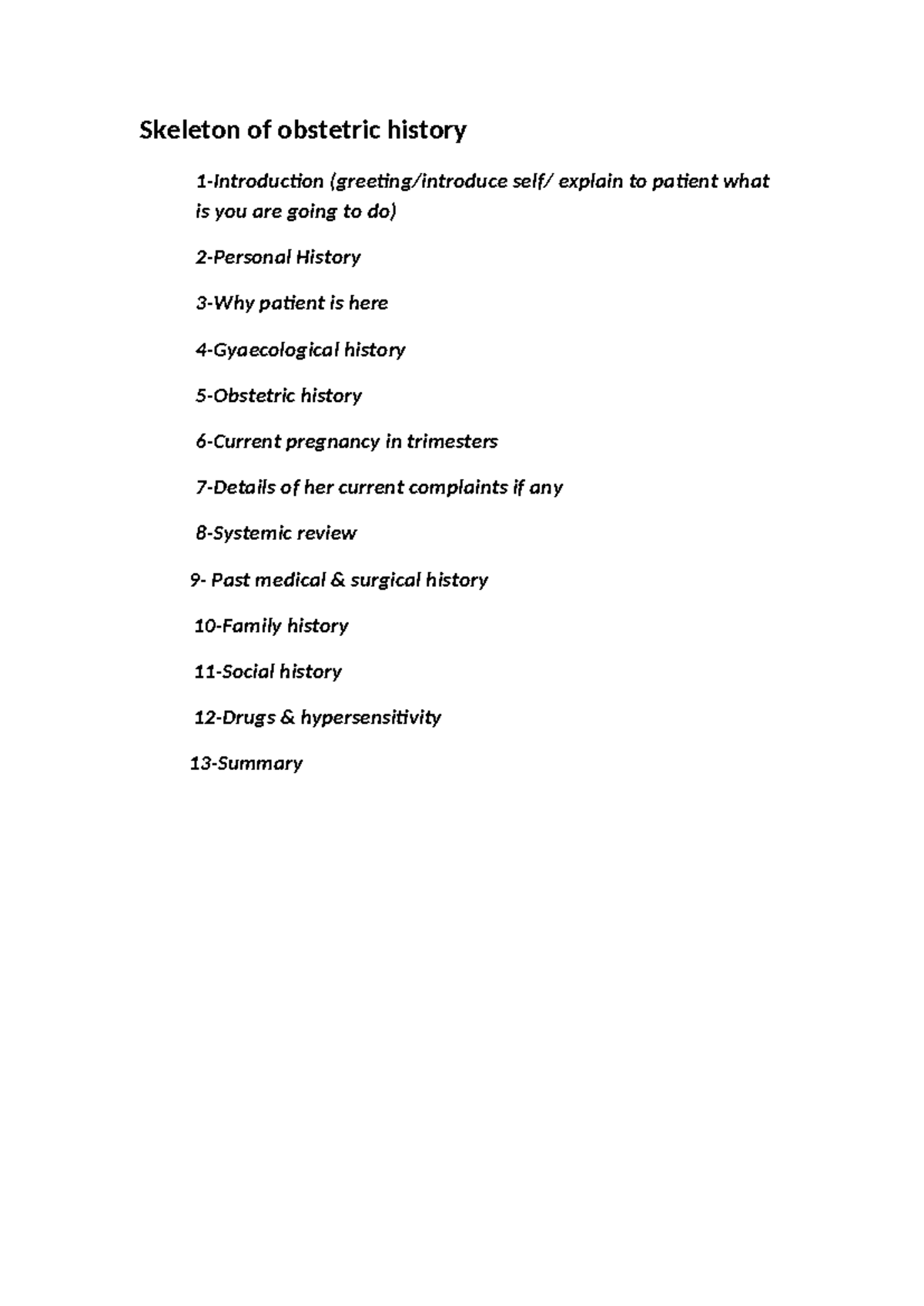 Obs history - Skeleton of obstetric history 1-Introductonn - Studocu