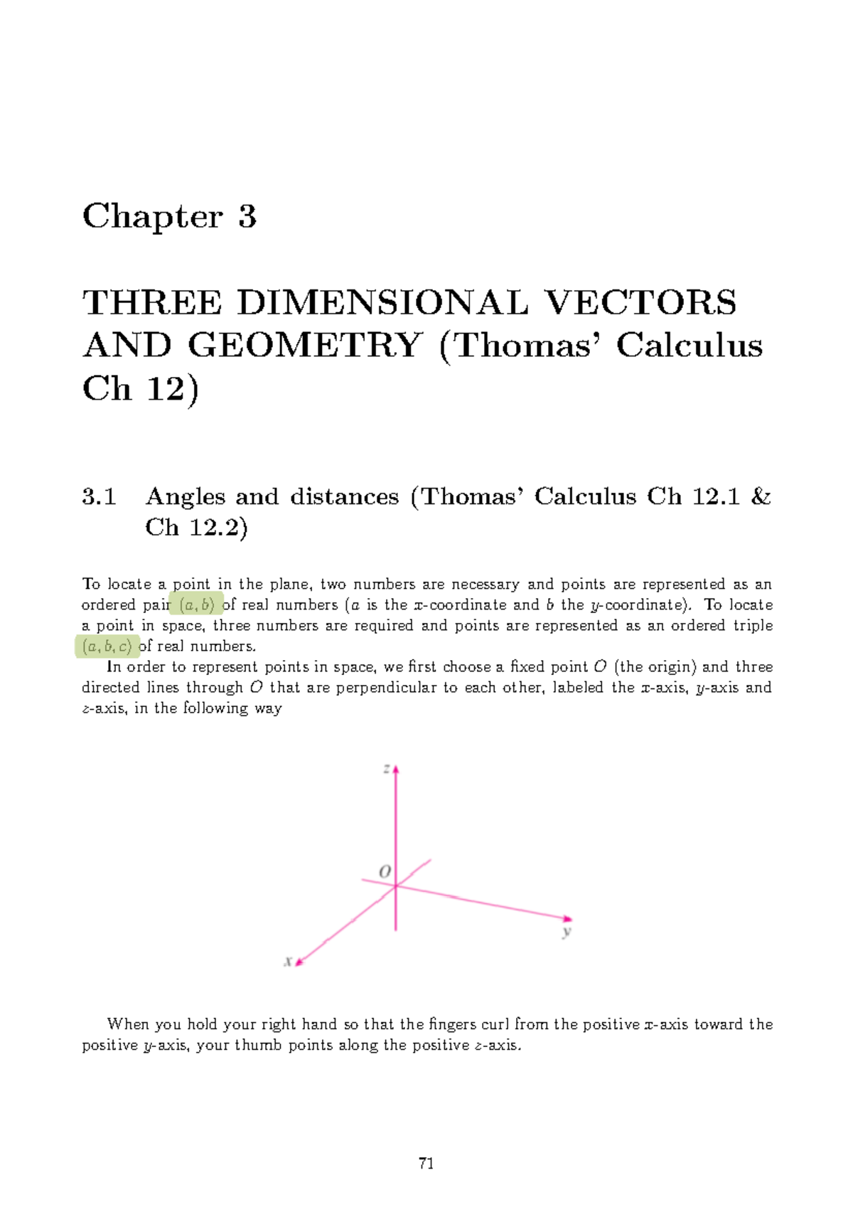 Block 3 Week 6 Lecture 1 notes - Chapter 3 THREE DIMENSIONAL VECTORS ...