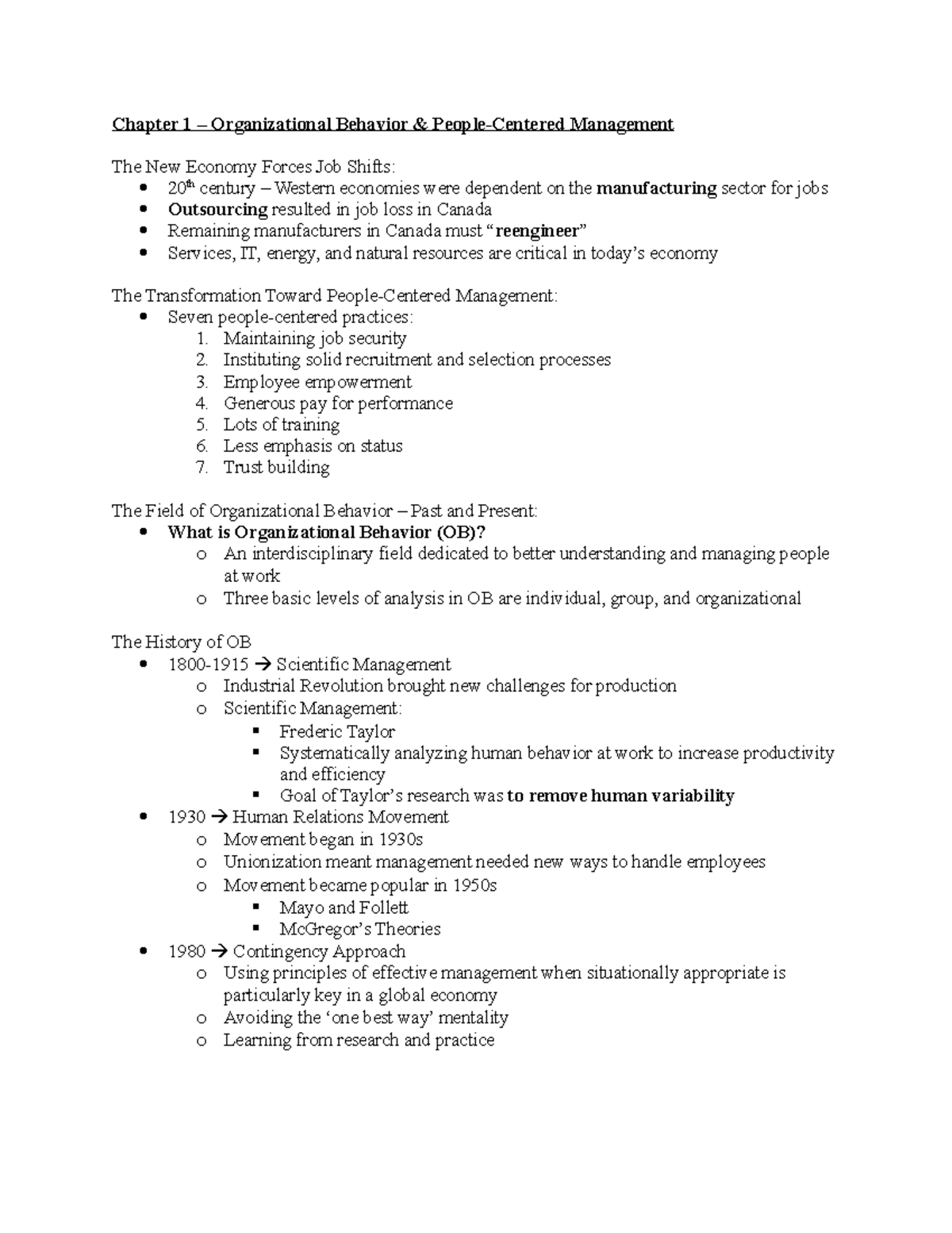 Chapter 1 – Organizational Behavior - Chapter 1 – Organizational ...