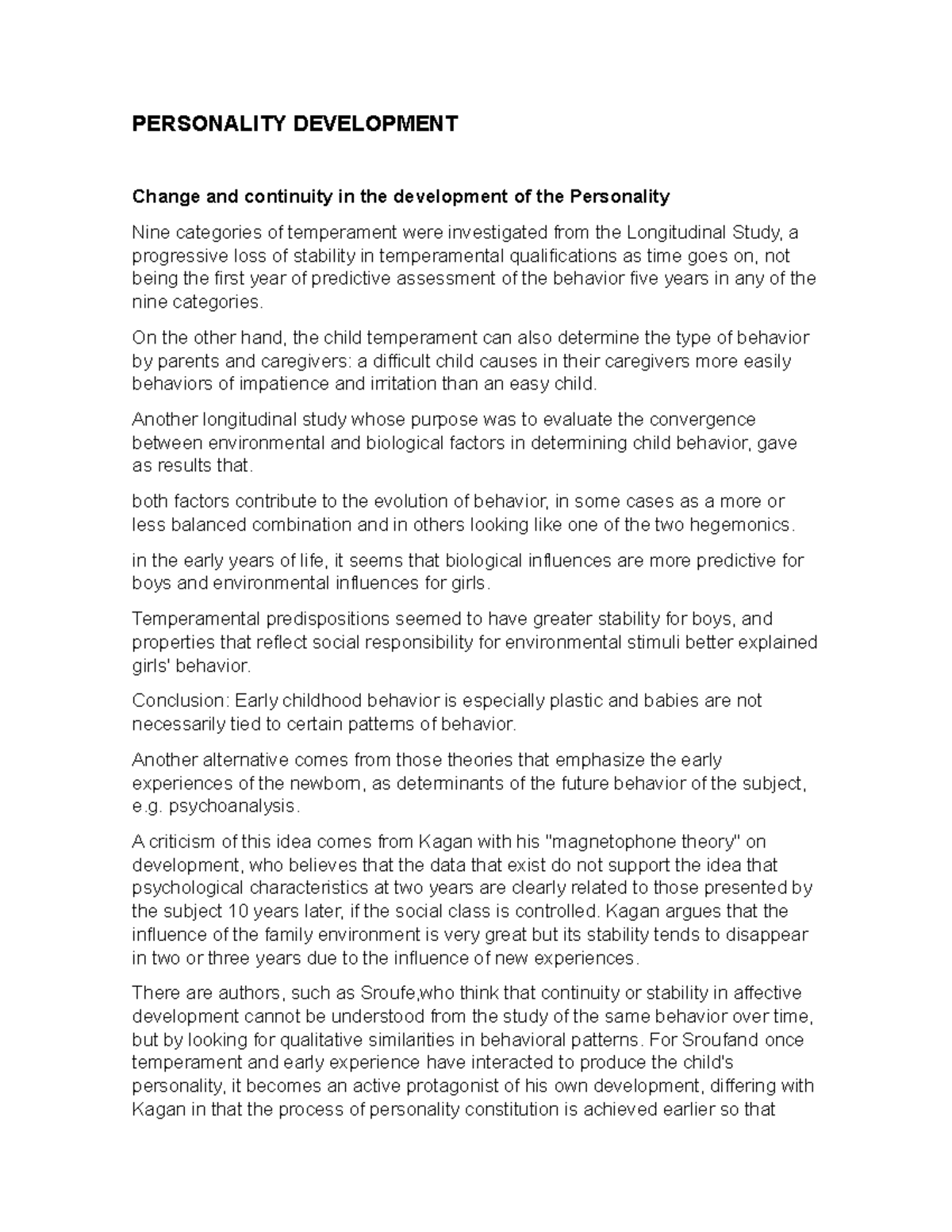 Personality development - PERSONALITY DEVELOPMENT Change and continuity ...