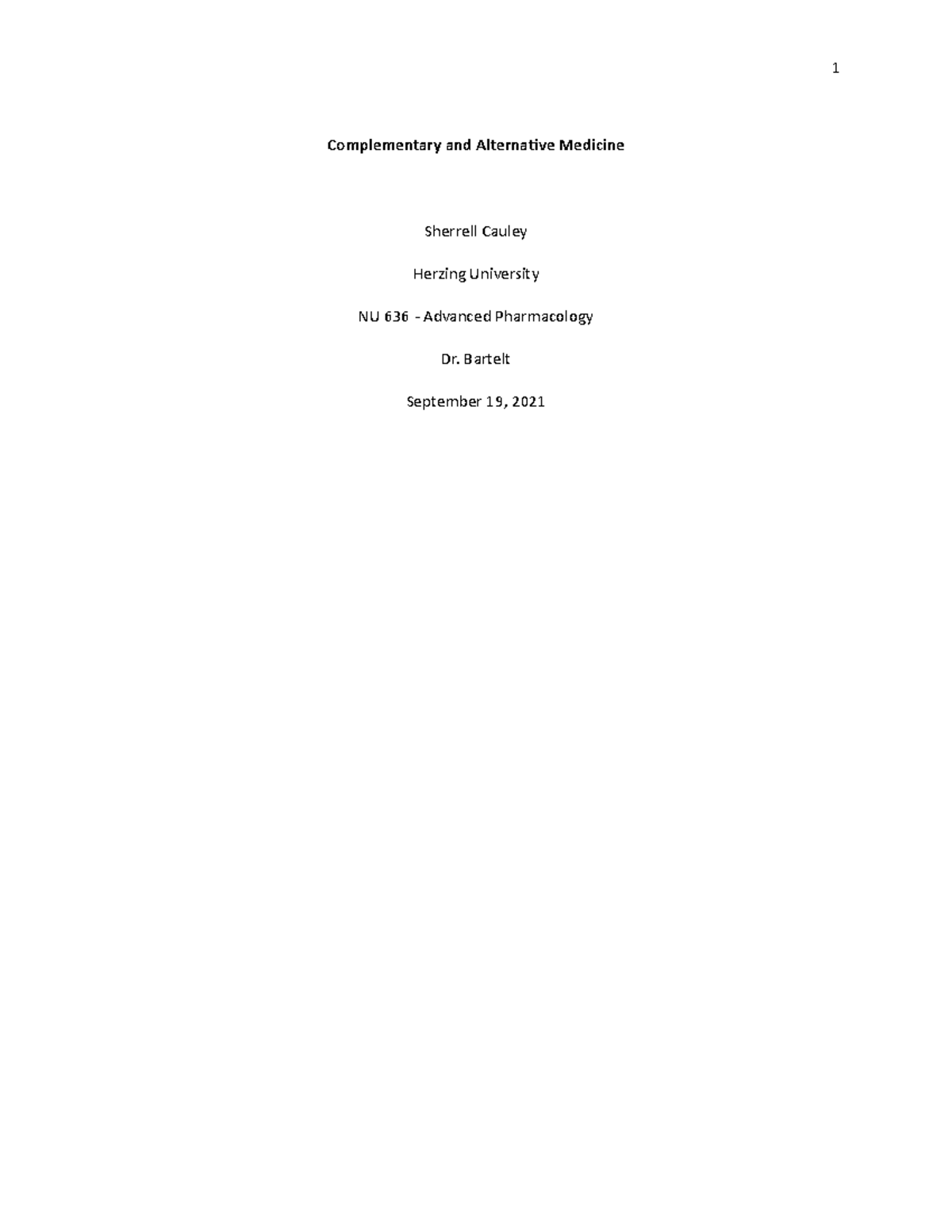 Complementary and Alternative Medical Paper - NU 636 - Studocu