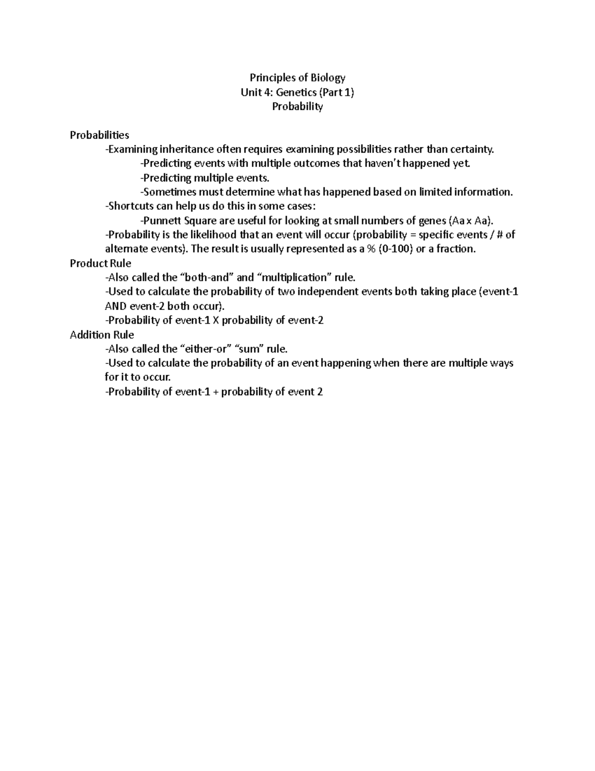 AP Bio Probabilities - Principles of Biology Unit 4: Genetics (Part 1 ...