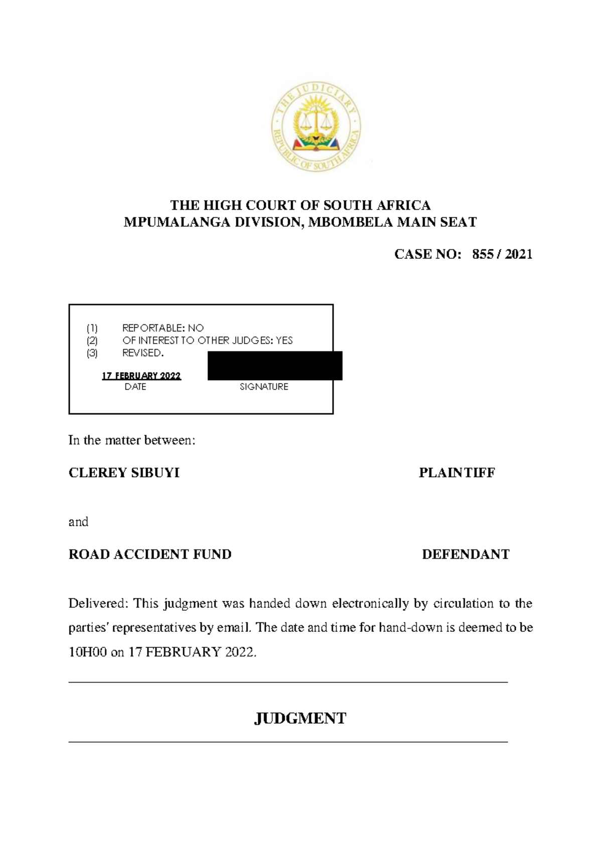 10 - Summary on Maintenance law - THE HIGH COURT OF SOUTH AFRICA MPUMALANGA DIVISION, MBOMBELA ...