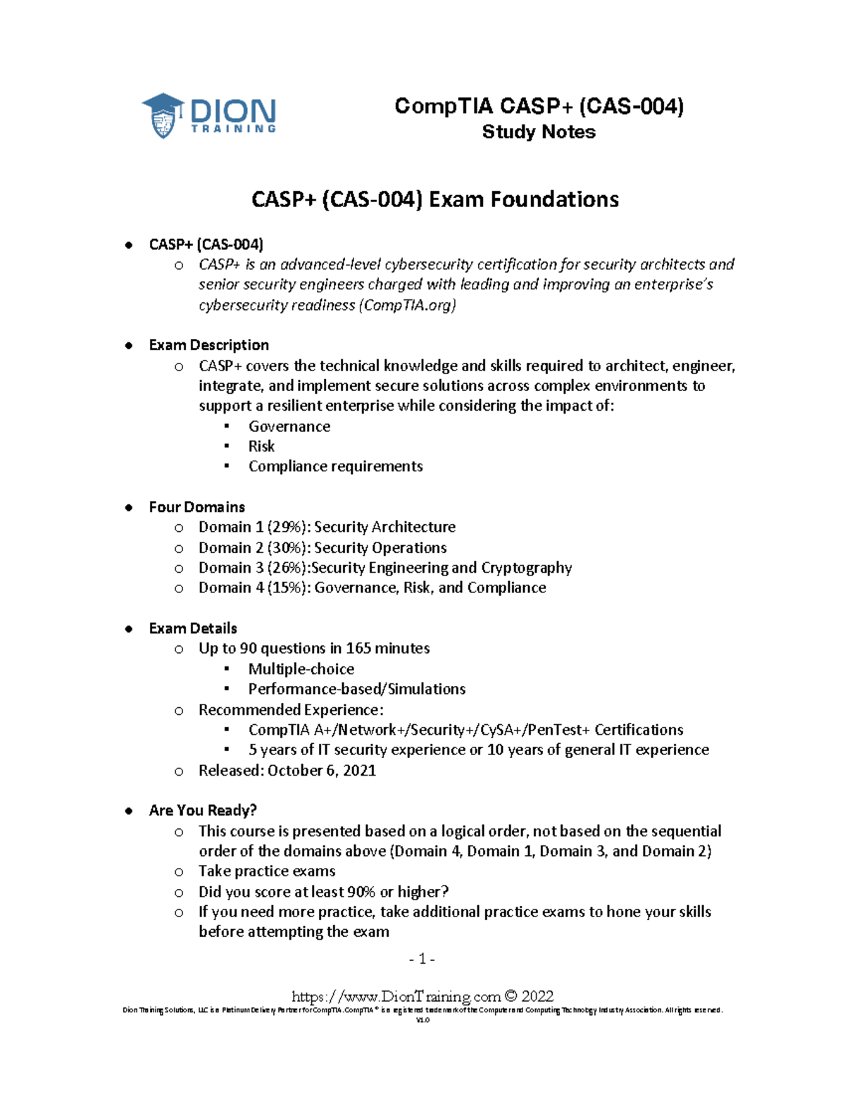 Comp TIA+CASP++(CAS-004)+Study+Notes - Study Notes - 1 - DionTraining ...