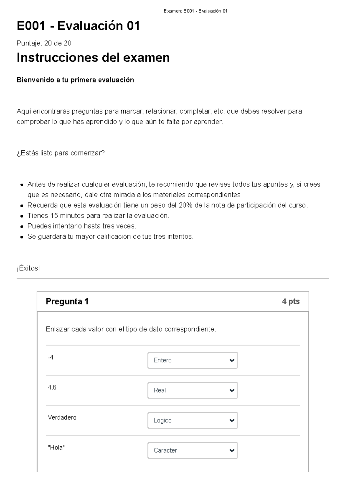 Examen E001 - Evaluación 01 - Aquí encontrarás preguntas para marcar ...