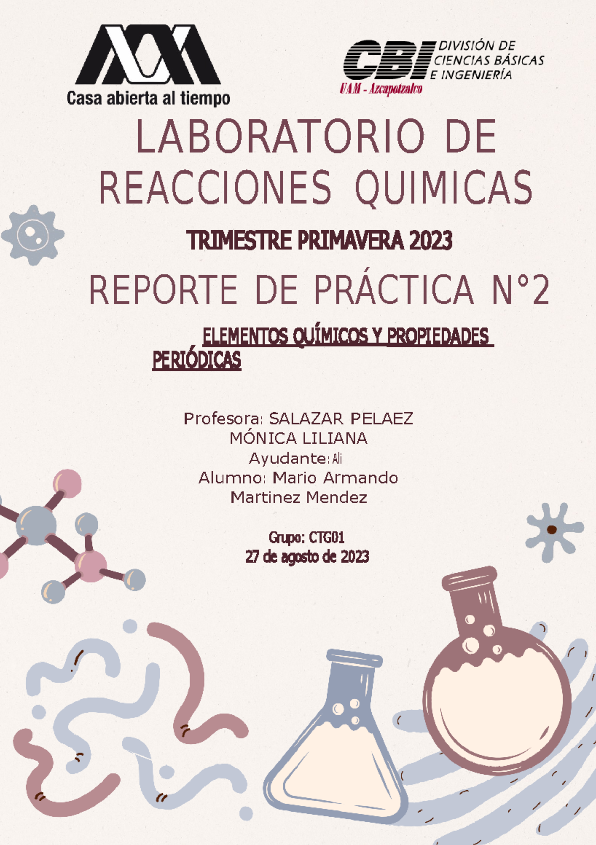 Practica 2 Elementos Quimicos YPropiedades Periodicas - LABORATORIO DE REACCIONES QUIMICAS ...