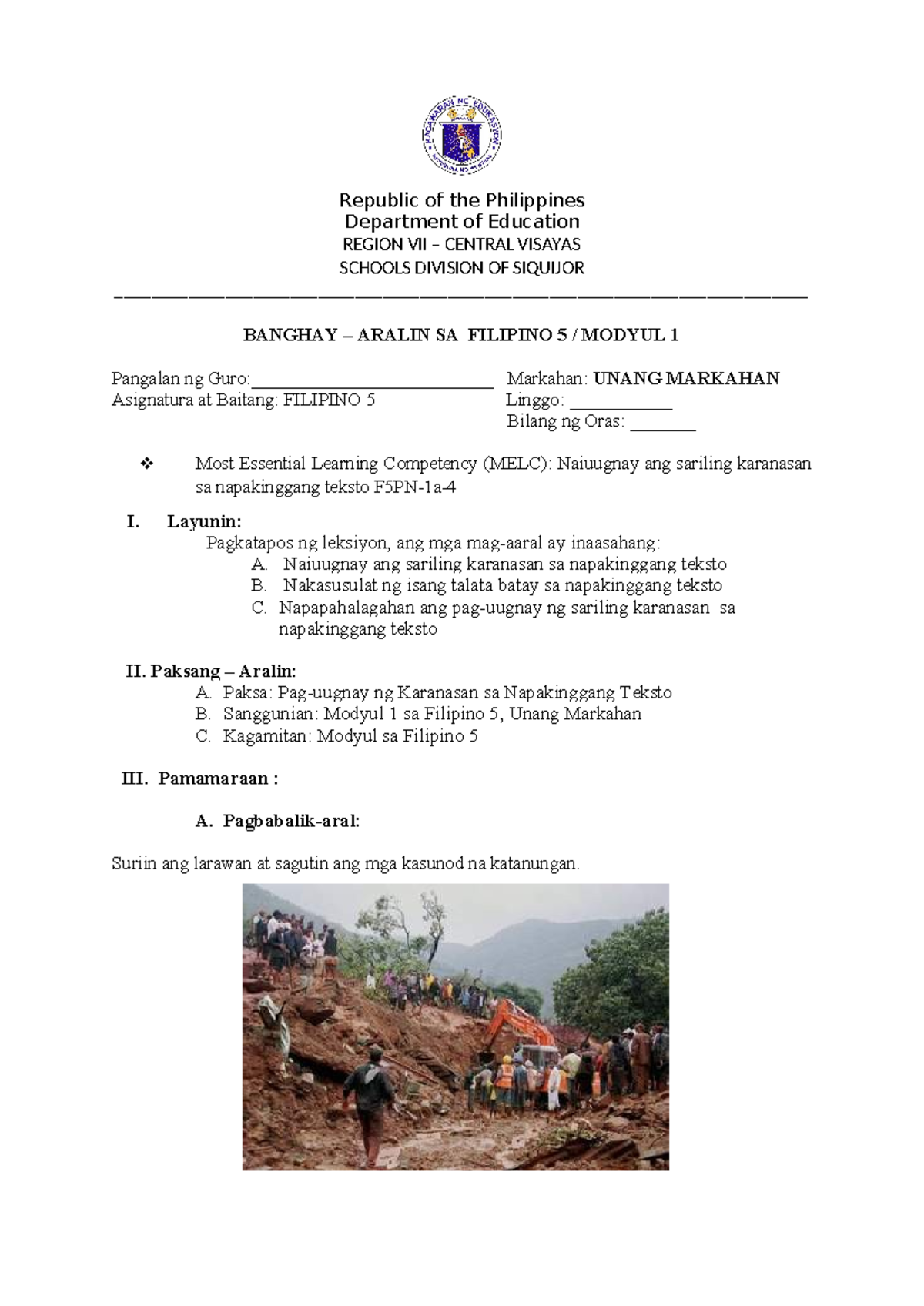 Q1PLP Filipino 5 Module 1 - Republic of the Philippines Department of ...