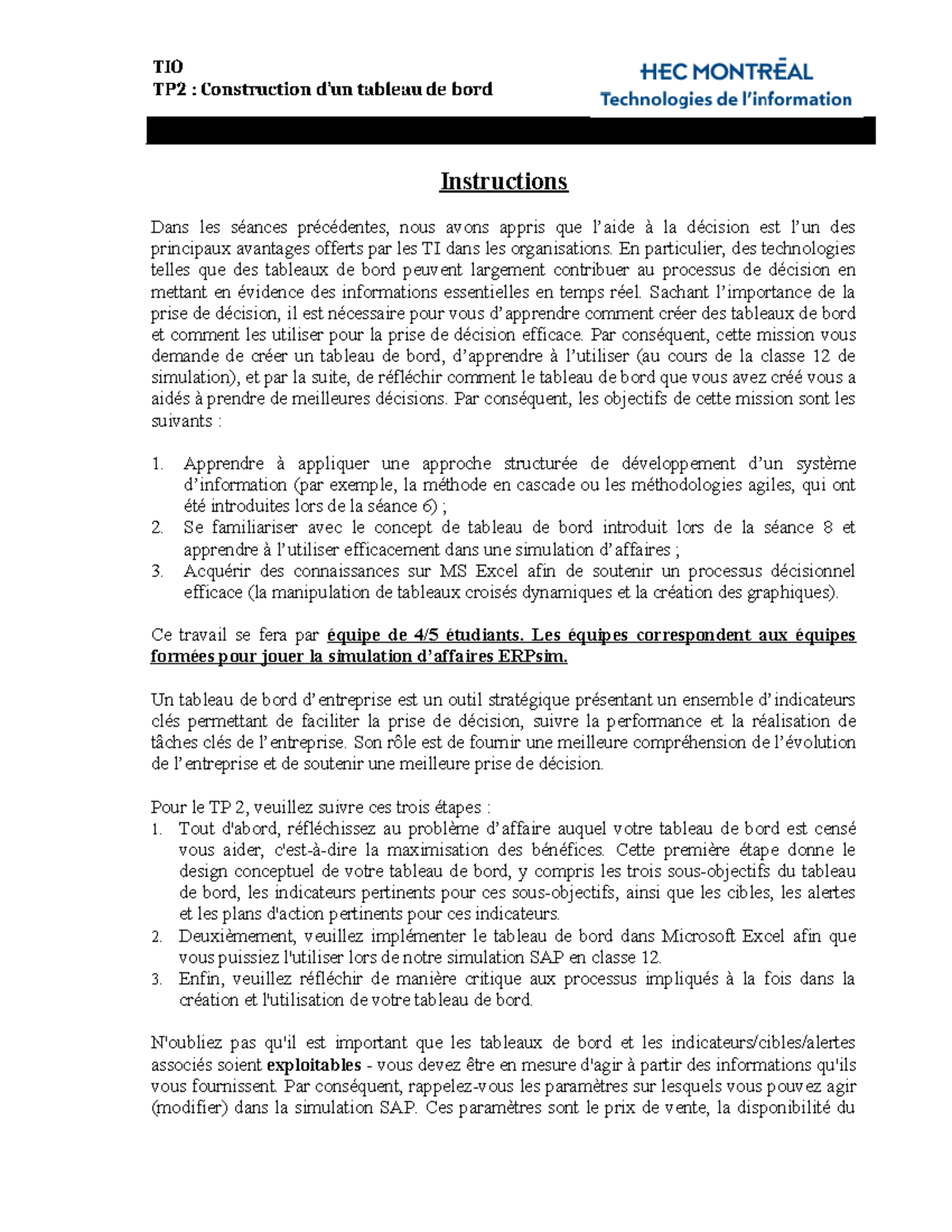 TP2 Instructions FR - TP2 instruction - TIO TP2 : Construction d’un ...