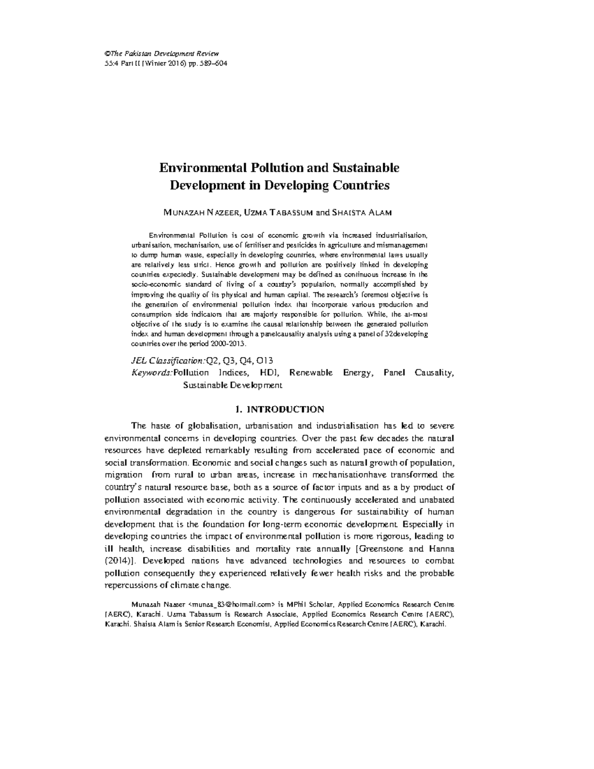 589-604 - Assignments - ©The Pakistan Development Review 55:4 Part II ...