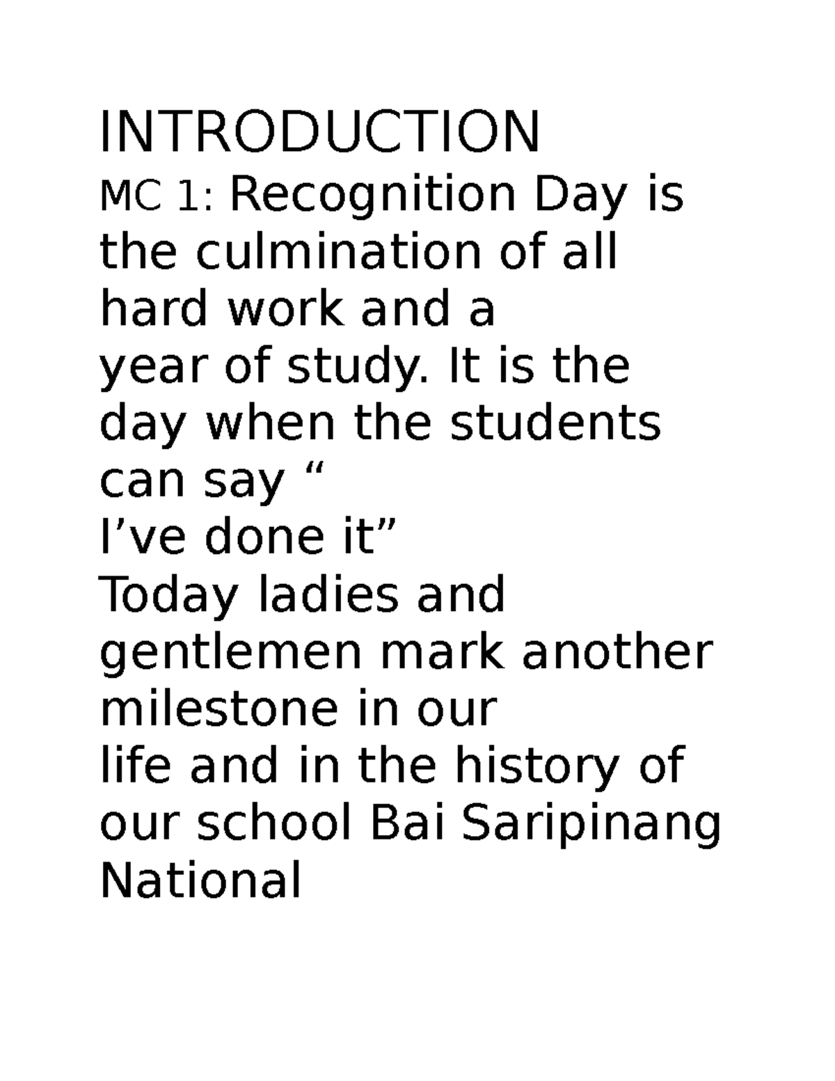 MC Recognition - INTRODUCTION MC 1: Recognition Day is the culmination ...